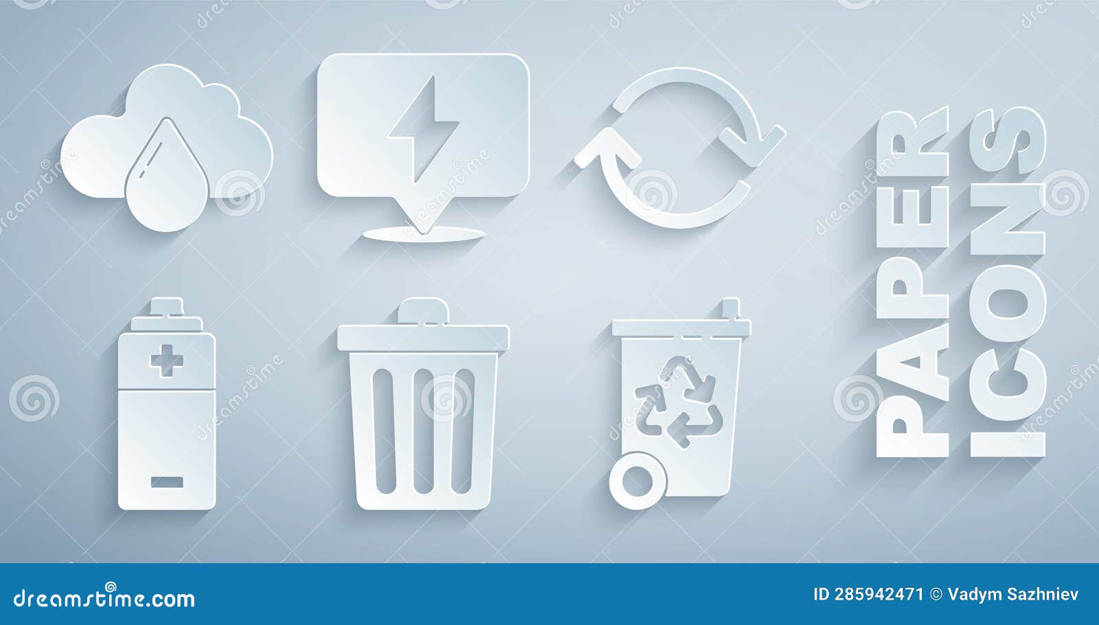 Set Trash Can, Refresh, Battery, Recycle Bin with Recycle, Lightning ...