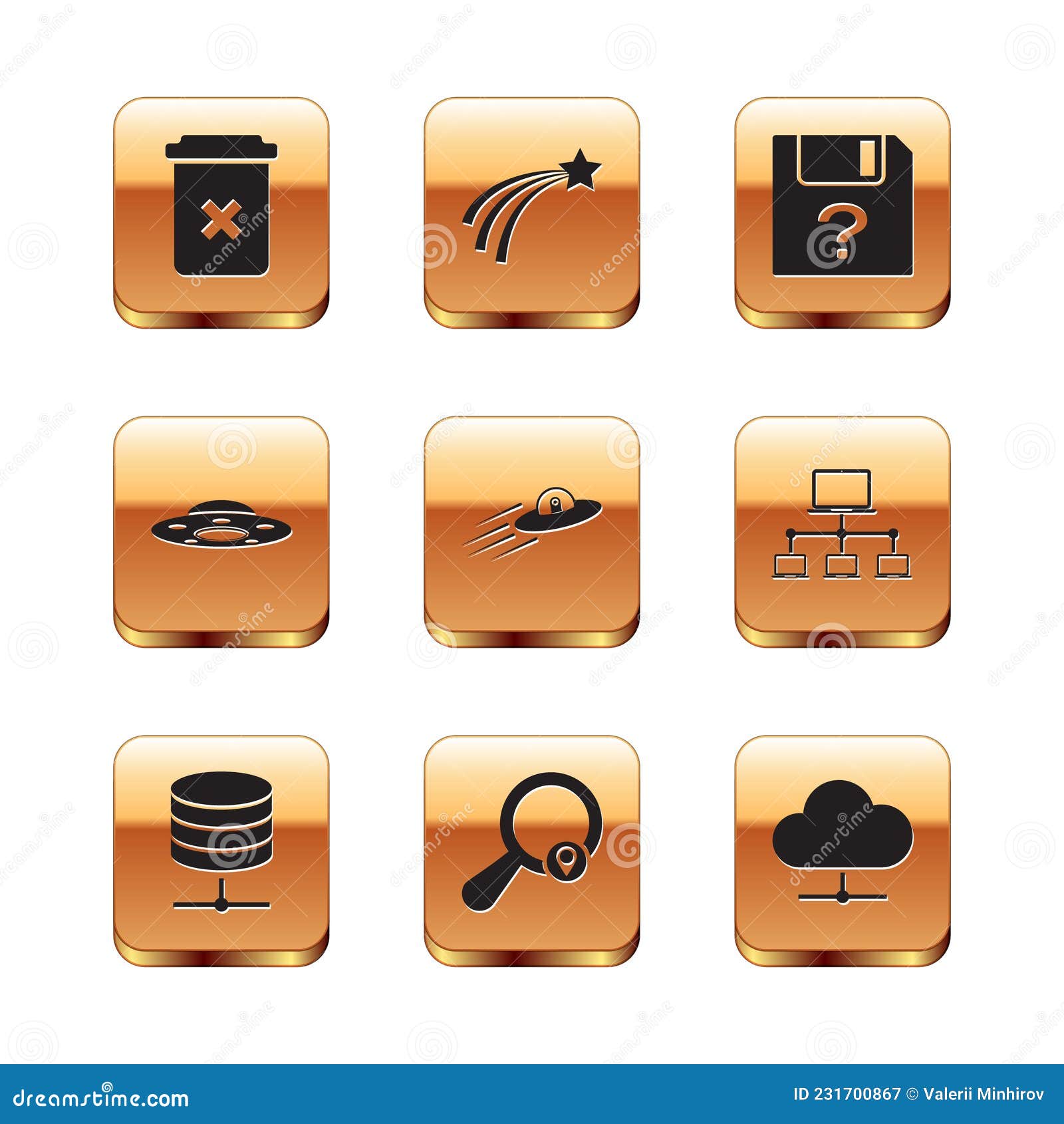 Set Trash Can, Server, Data, Web Hosting, Search Location, UFO Flying Spaceship and Alien, and ...