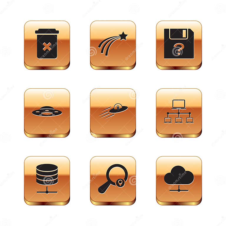 Set Trash Can, Server, Data, Web Hosting, Search Location, UFO Flying Spaceship and Alien, and ...