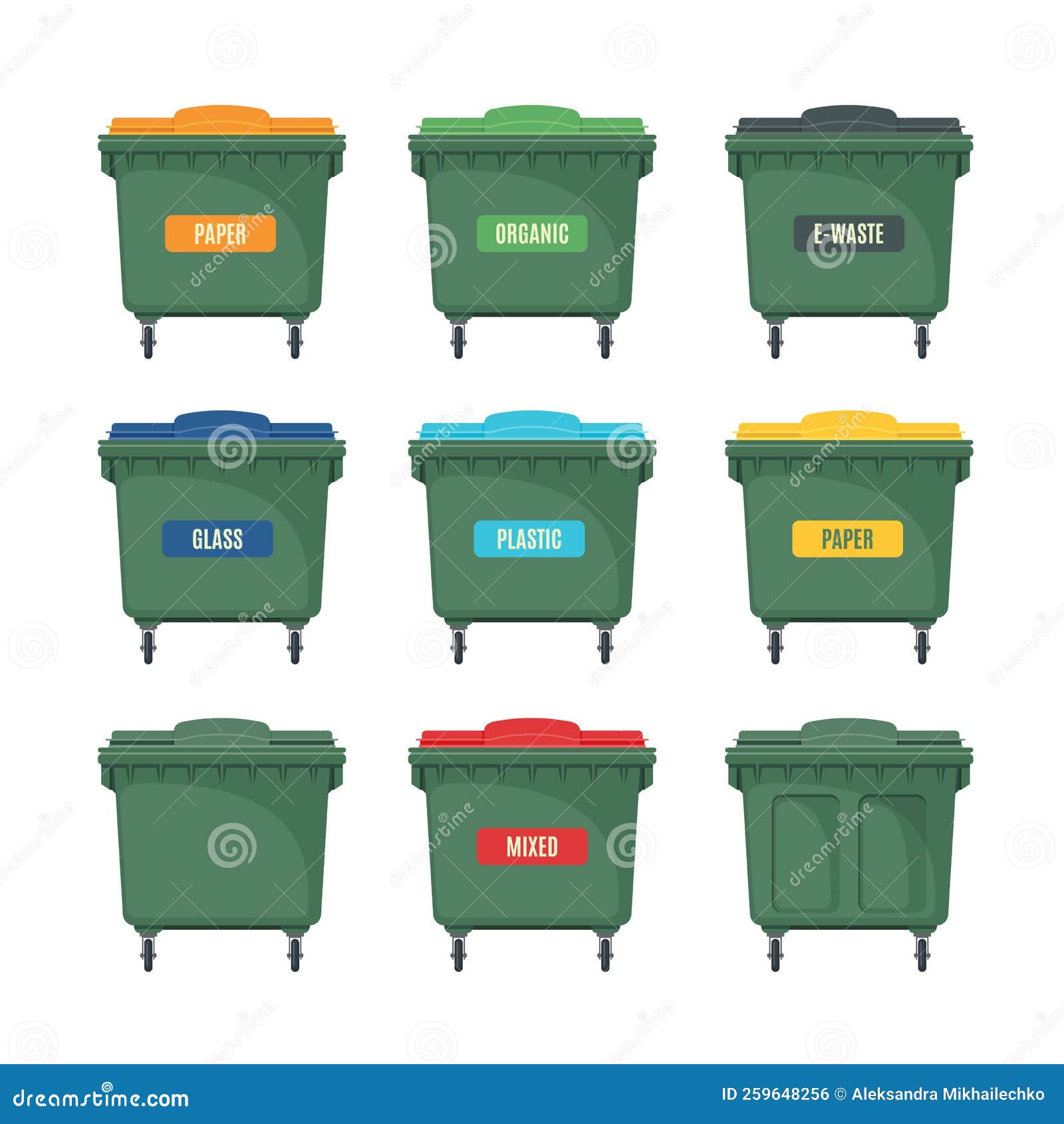 Set of Trash Container Icons in Flat Style Isolated on White Background ...