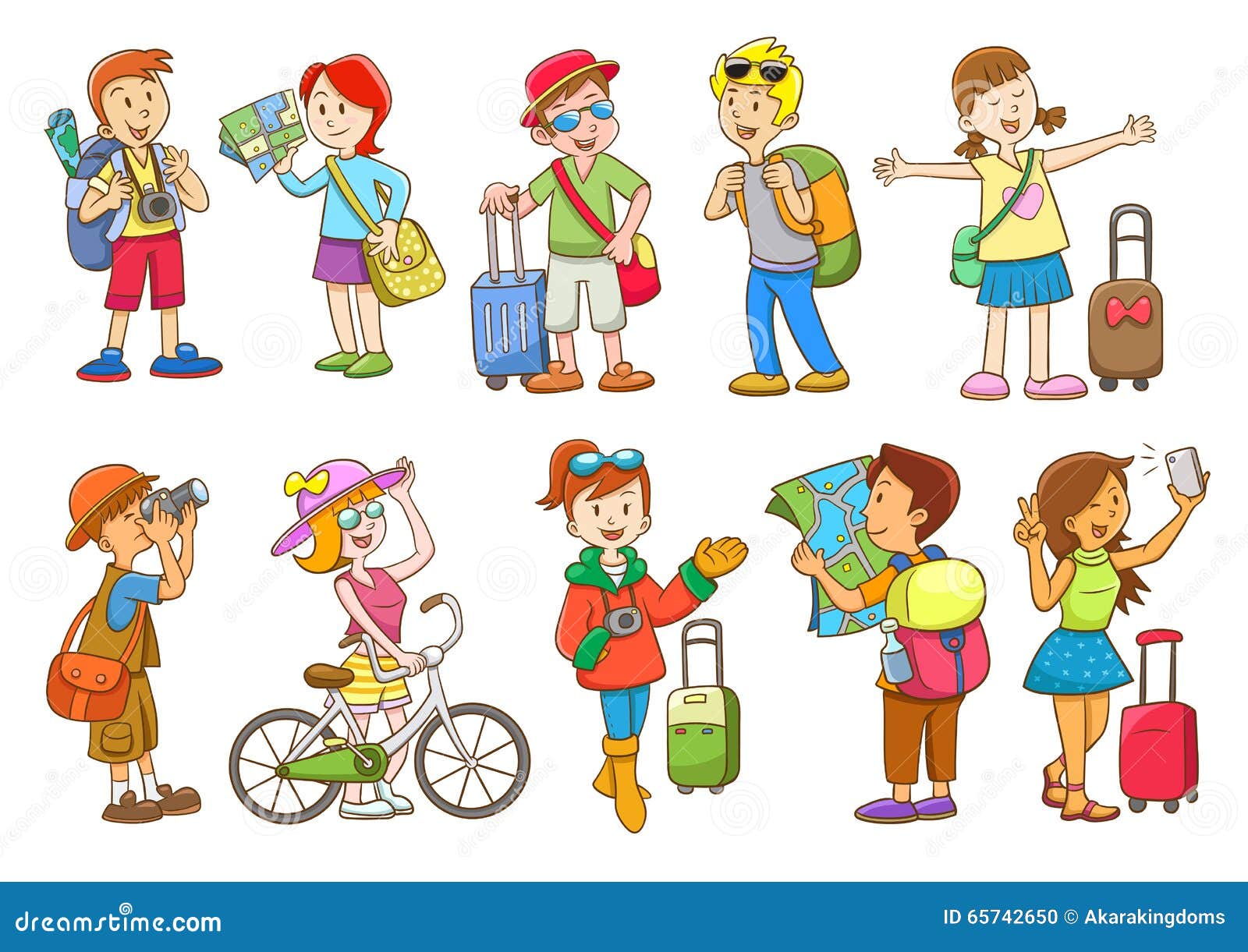 Set of Travel Cartoon Character Stock Vector - Illustration of couple ...