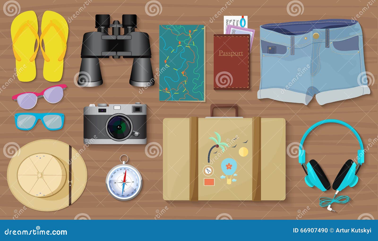 Set of Travel Exploring Equipment Stuff and Tools Set. Stock Vector ...