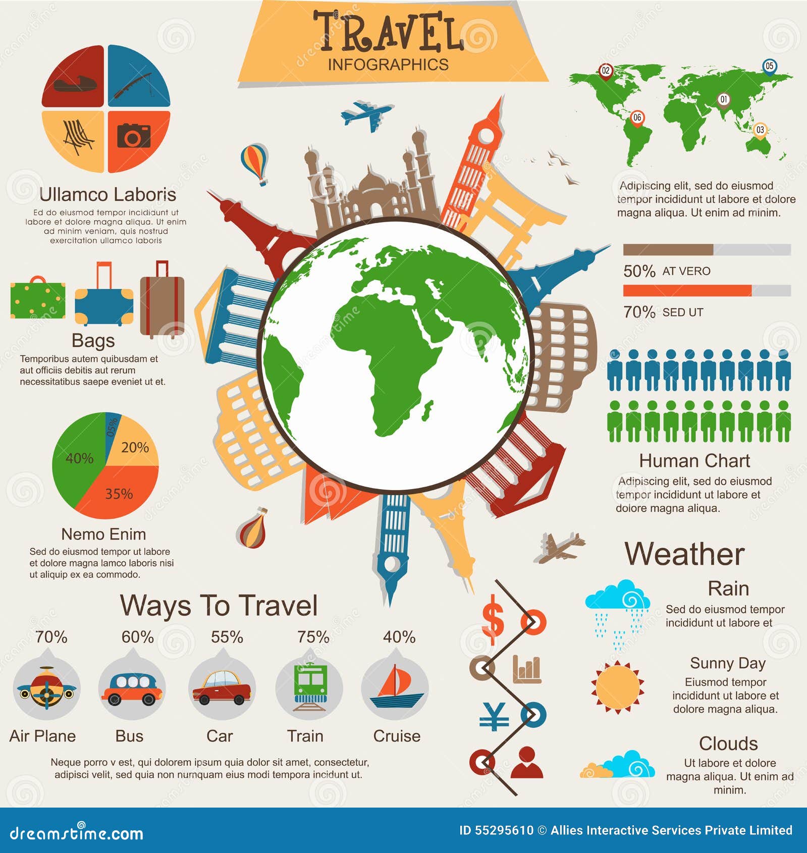 Set of Travel Statistical Infographic Elements. Stock Illustration ...
