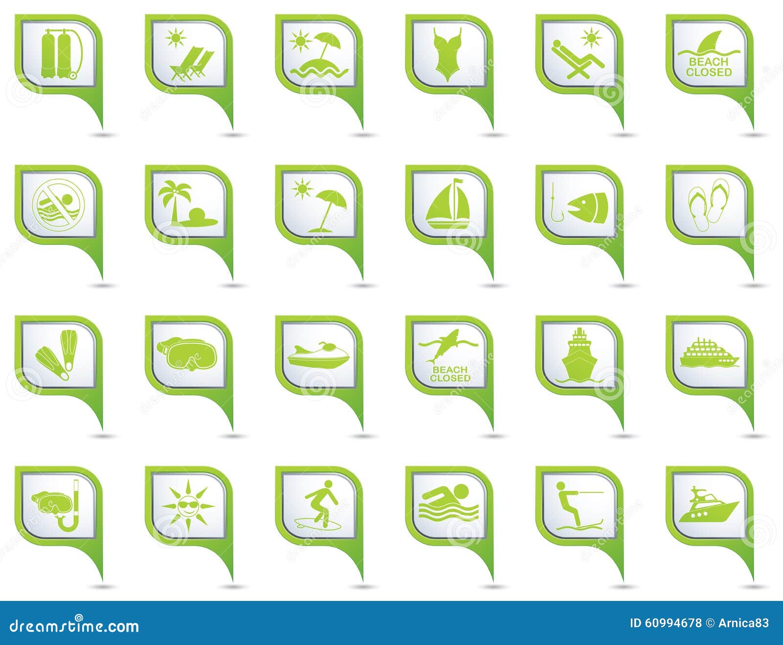 Set of Travel and Vacation Icons on Map Pointers Stock Vector ...