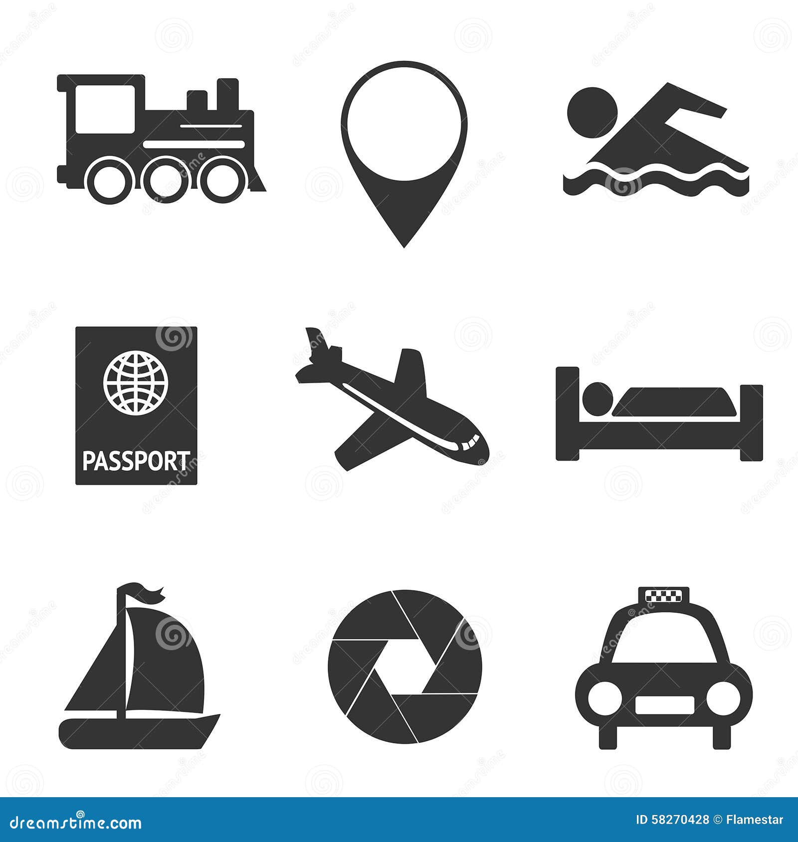 Traveling Icons Circle Glass Morphism Style Set Cartoon Vector ...