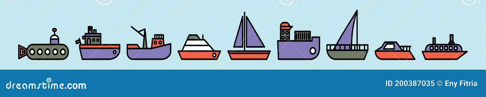 Set of Trawler Cartoon Icon Design Template with Various Models. Vector ...