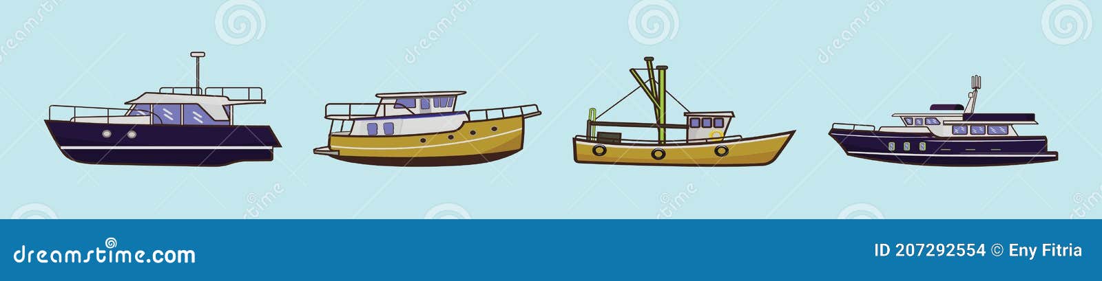 Set of Trawler Cartoon Icon Design Template with Various Models. Vector ...