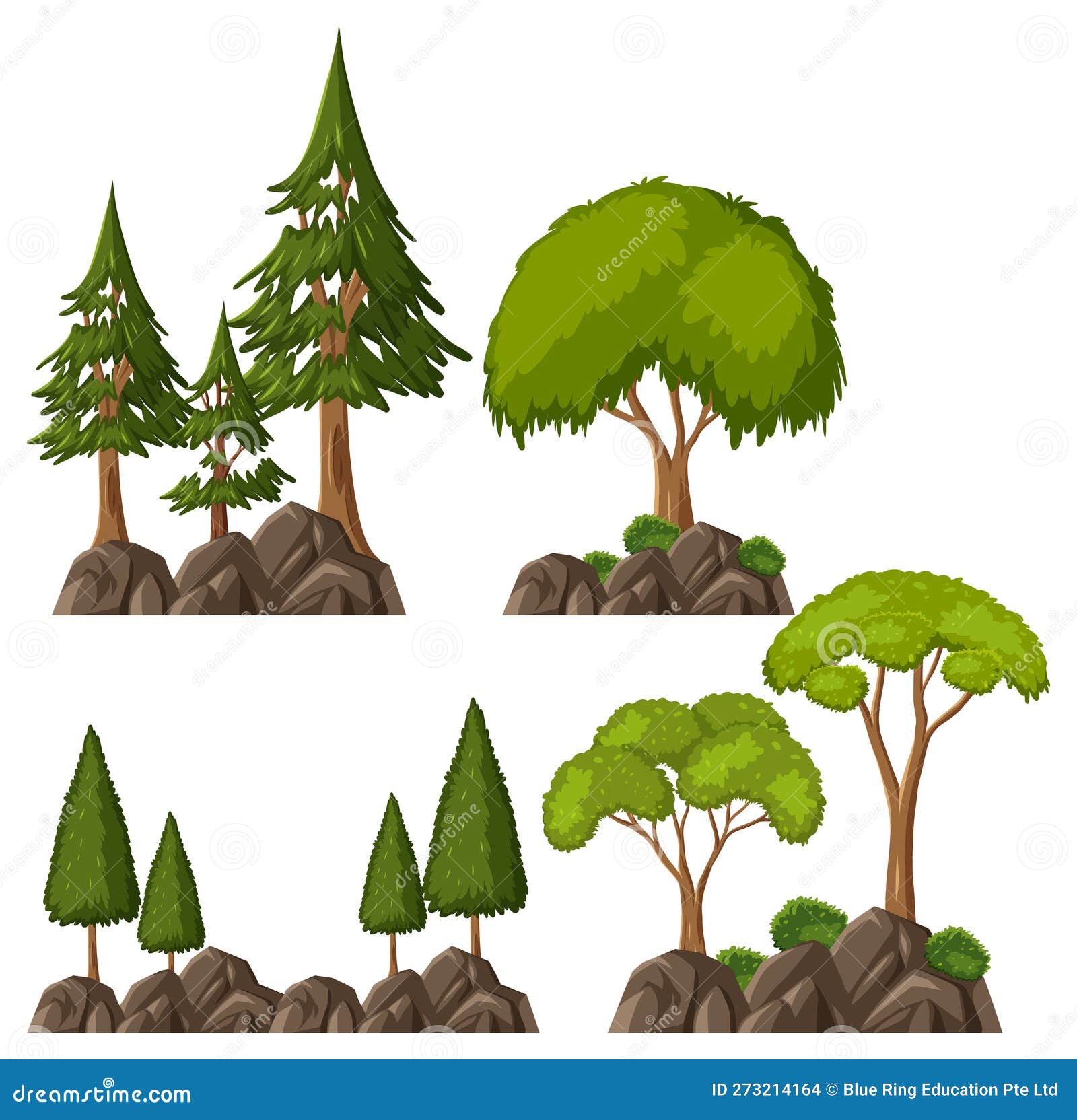 Set of Tree in Cartoon Style Stock Vector - Illustration of nature ...