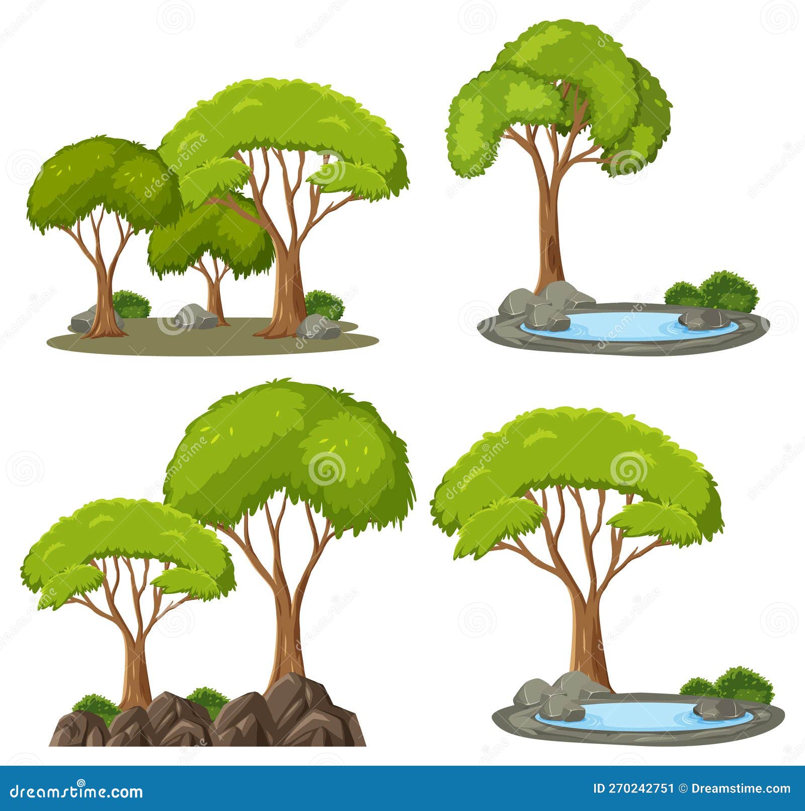Set of Tree in Cartoon Style Stock Illustration - Illustration of group ...