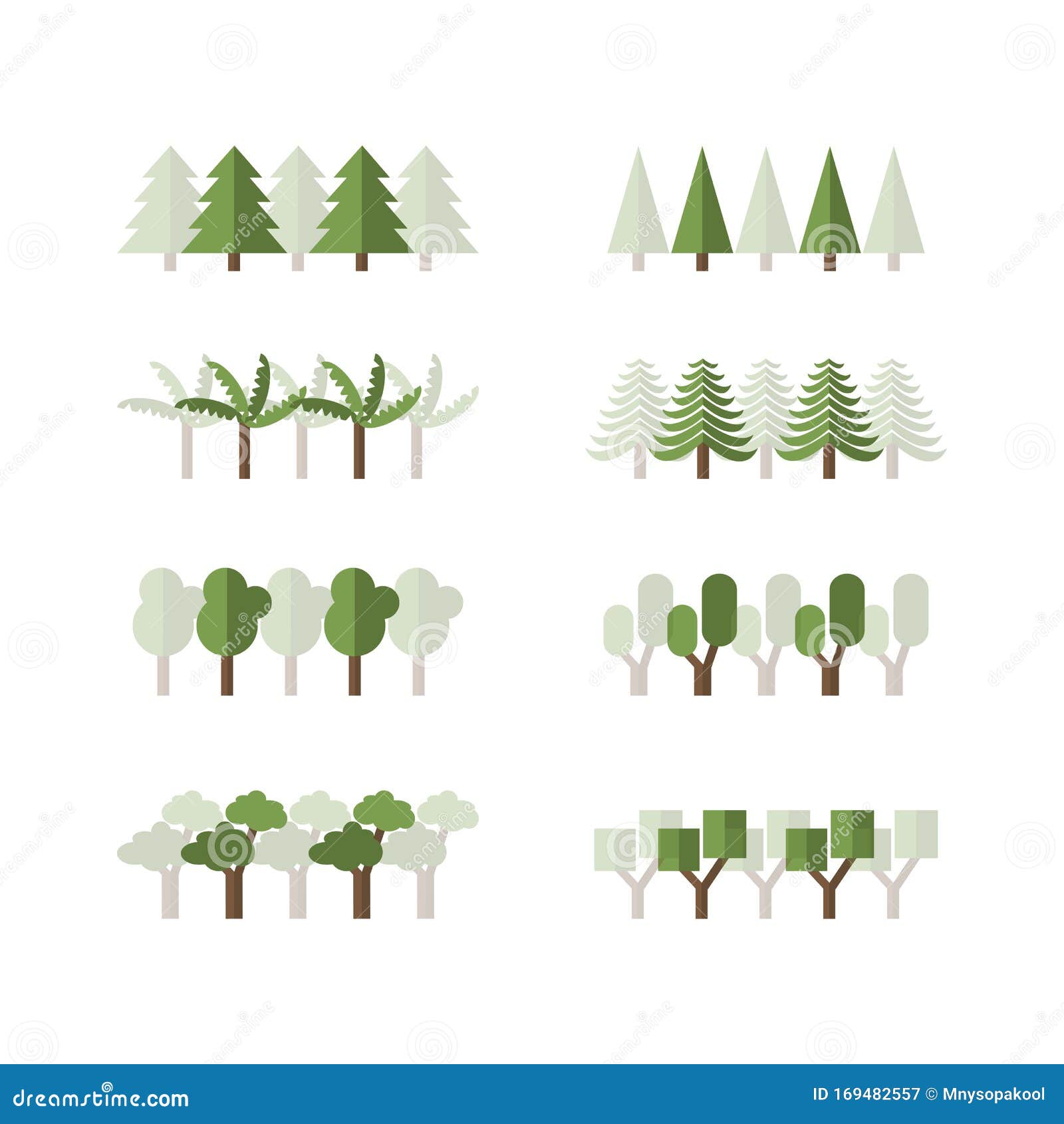 Set of 8 tree stock vector. Illustration of retro, green - 169482557