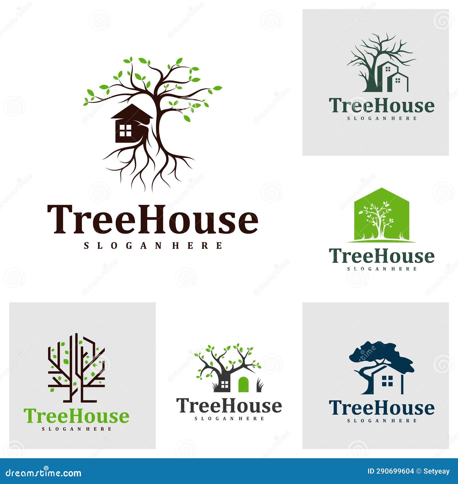 Set of Tree House Logo Design Template. Creative House Tree Logo Vector ...