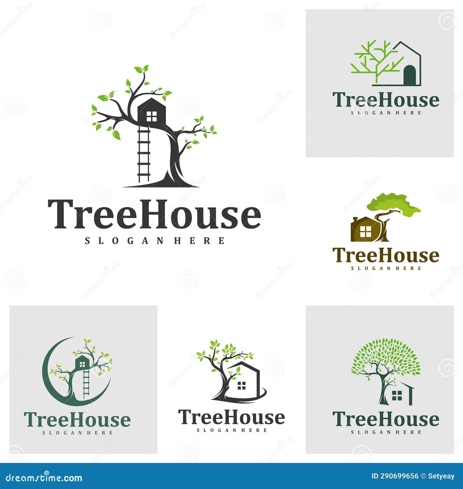 Set of Tree House Logo Design Template. Creative House Tree Logo Vector ...