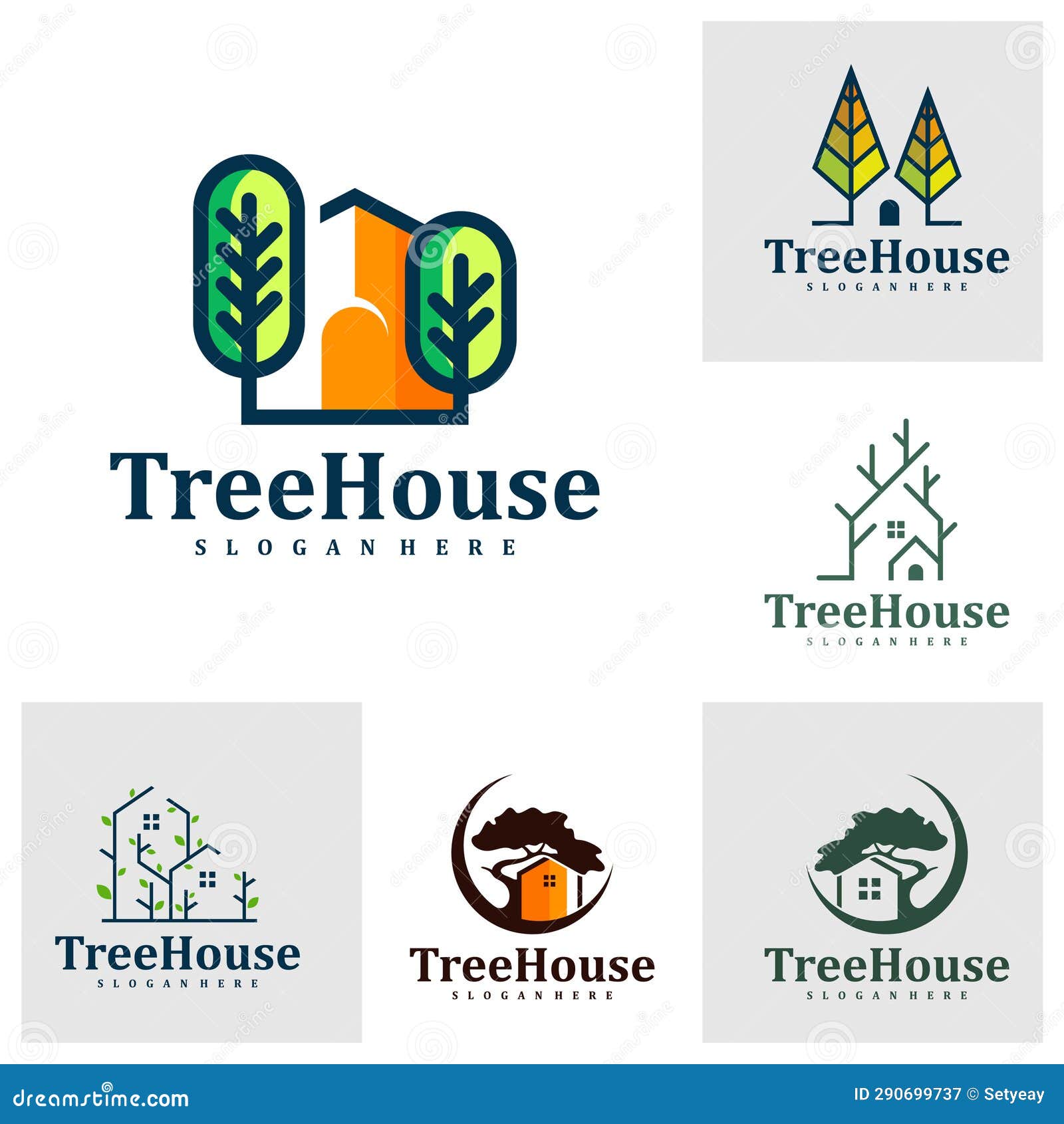 Set of Tree House Logo Design Template. Creative House Tree Logo Vector ...