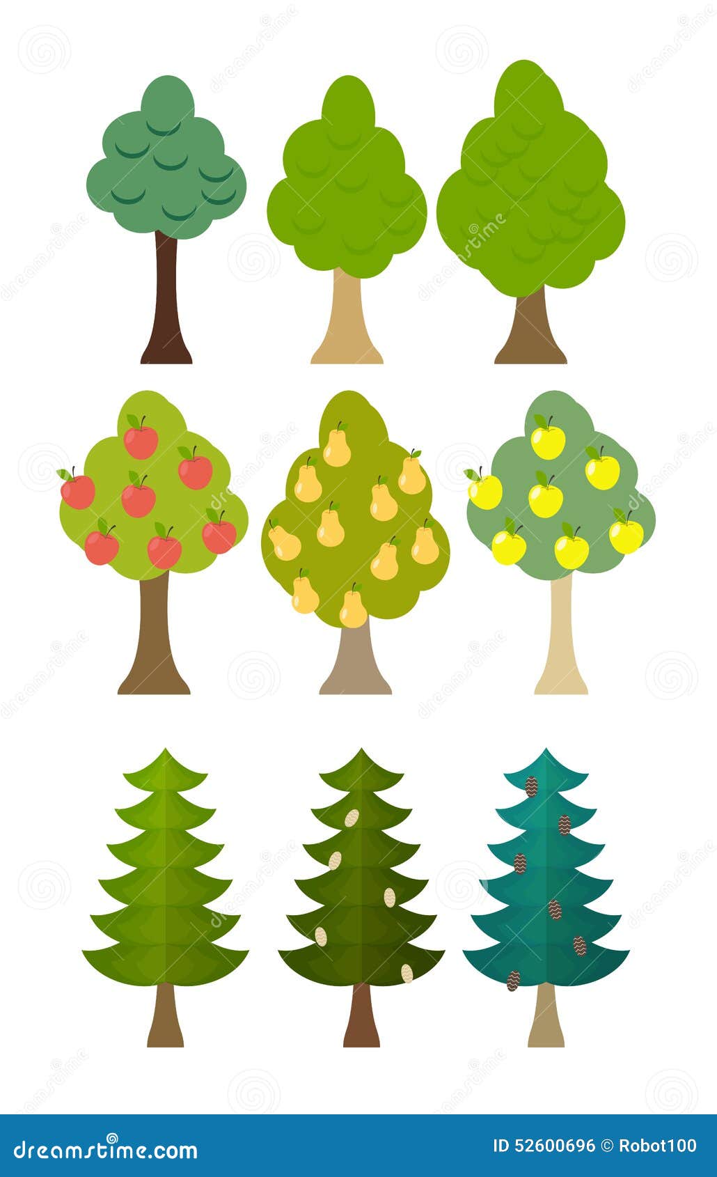 Set Tree Icon Fruit Trees, Conifers, Forest Trees. Vector Illust Stock ...