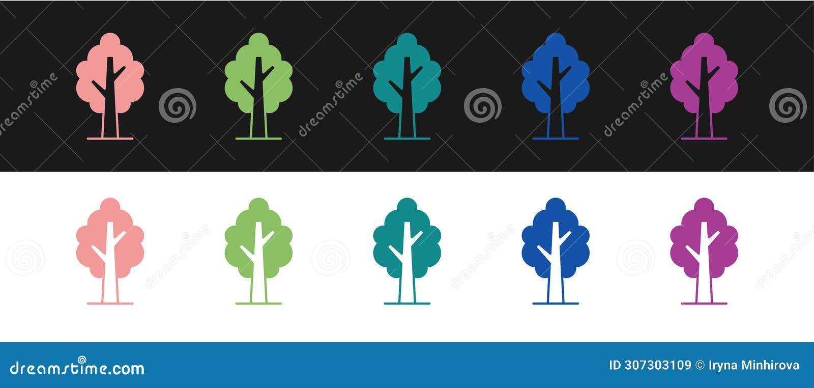Set Tree Icon Isolated on Black and White Background. Forest Symbol ...