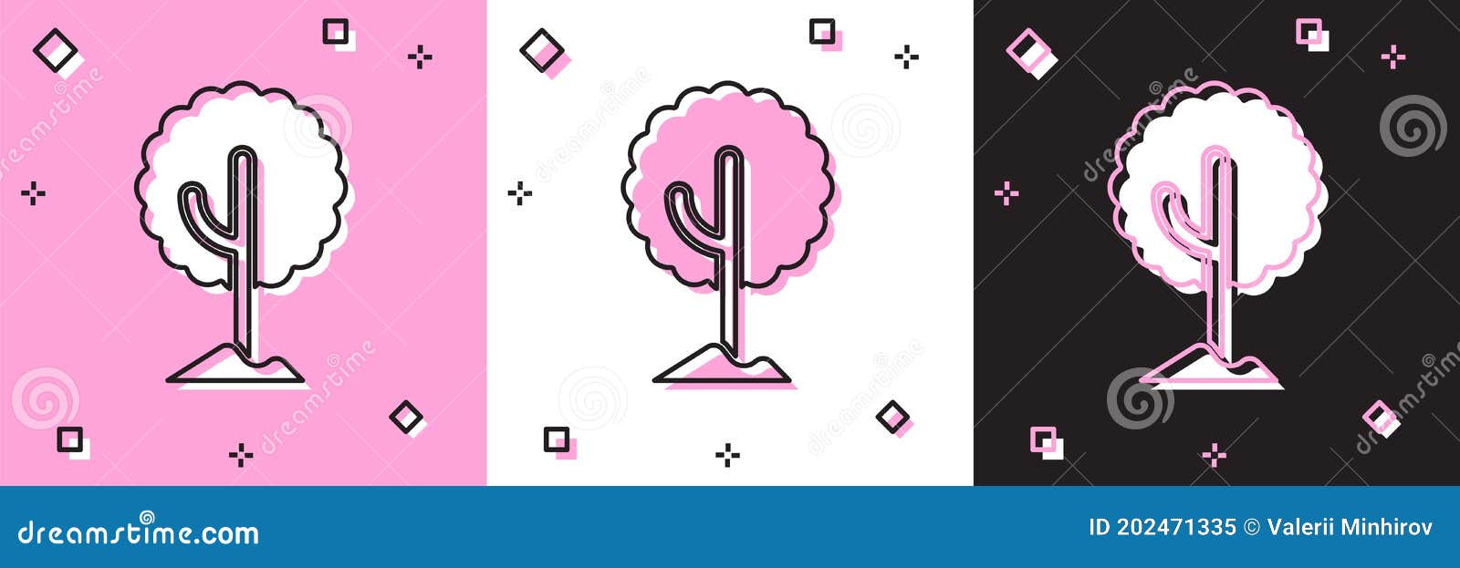 Set Tree Icon Isolated on Pink and White, Black Background. Forest ...