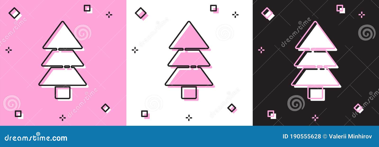 Set Tree Icon Isolated on Pink and White, Black Background. Forest ...