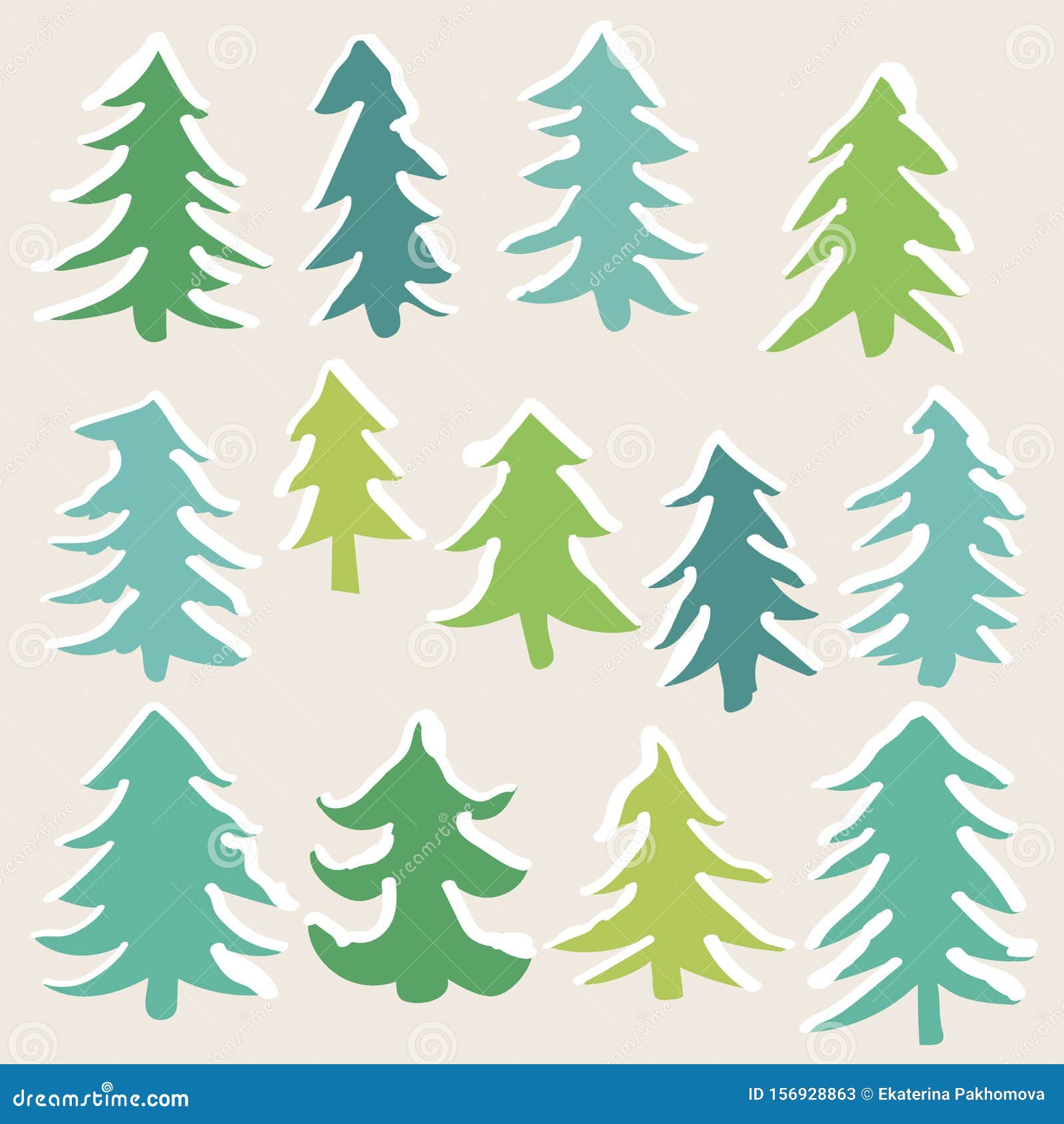 Set of Tree Isolated on Beige Background Stock Vector - Illustration of ...