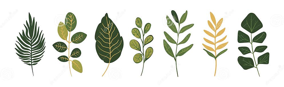 Set of Tree and Leaf Collection Hand Drawn Flat Design Vector Element ...