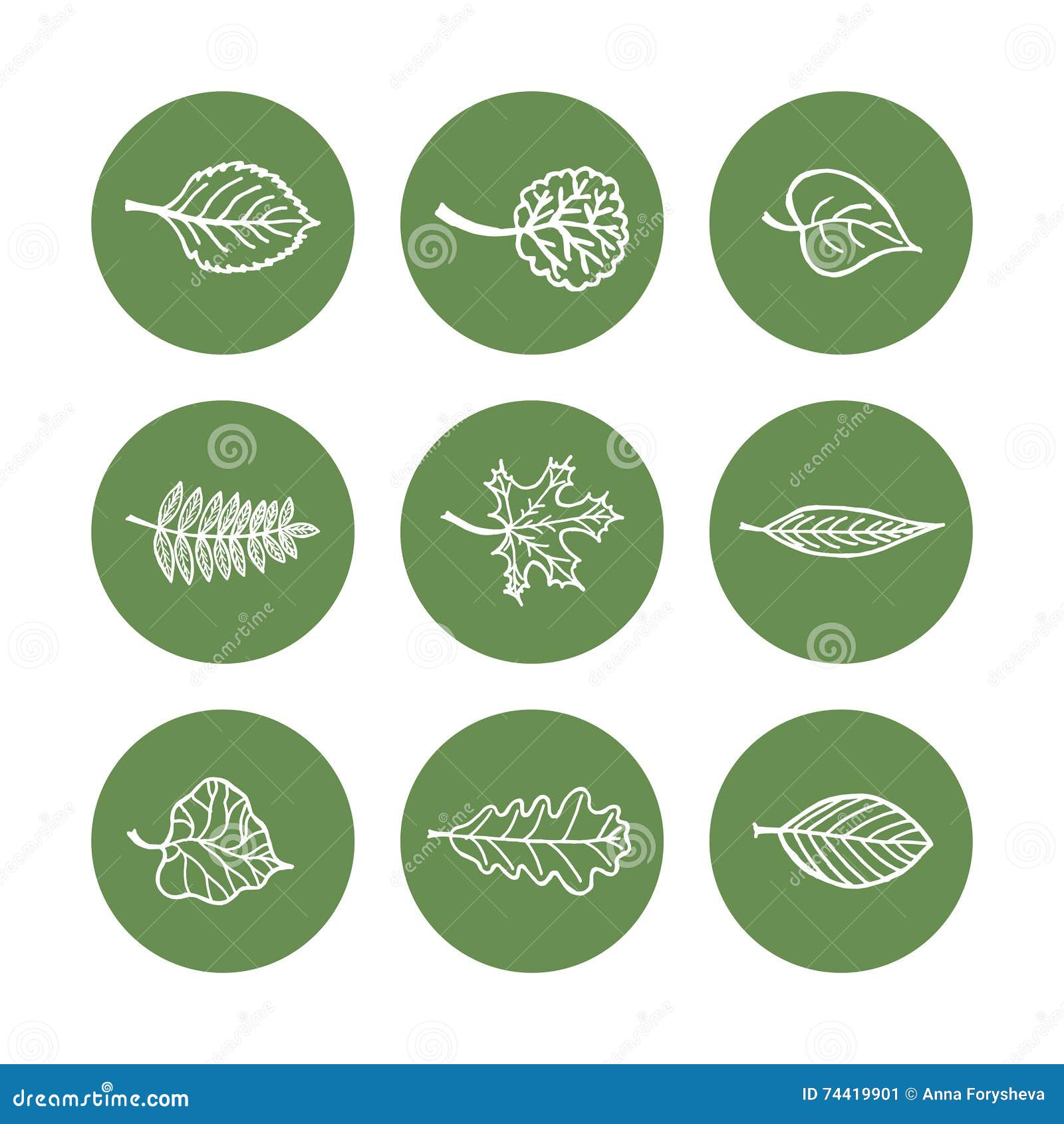 Set of Tree Leaves on Circles Stock Vector - Illustration of lilac ...