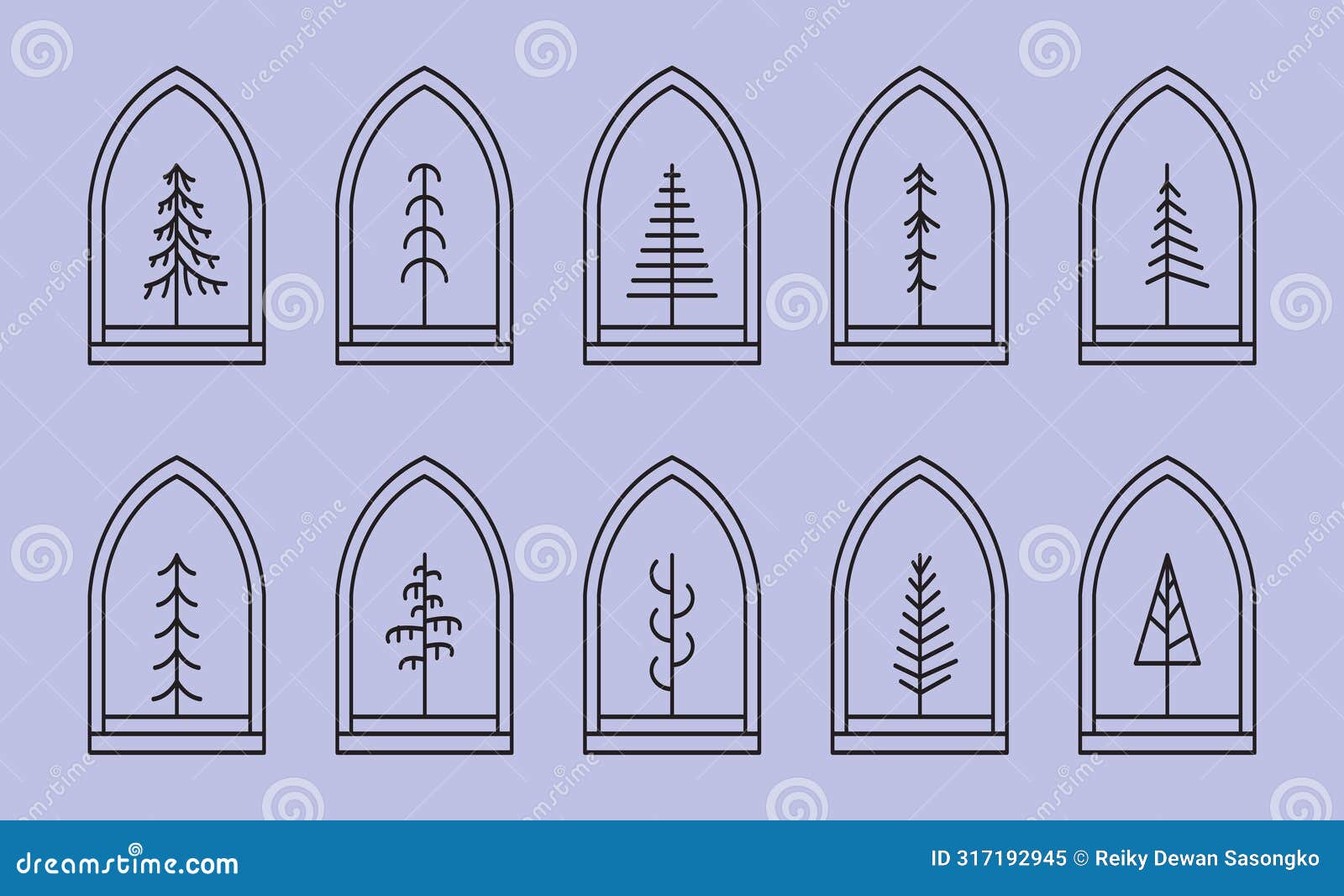 Set of Tree Logo Simple Vector Line Art Design Stock Vector ...