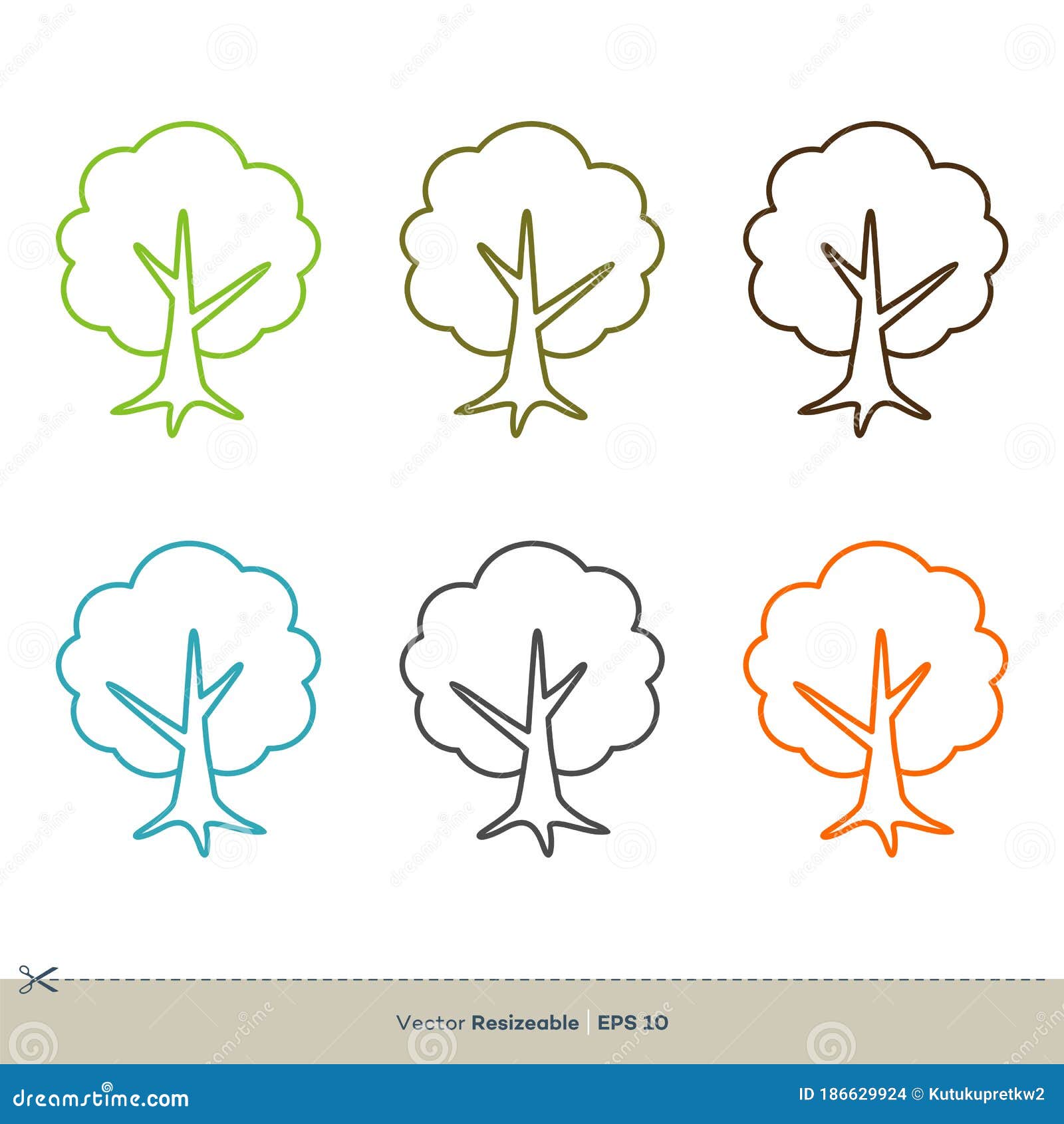 Set Tree Outline Vector Icon Logo Template Illustration Design. Vector ...