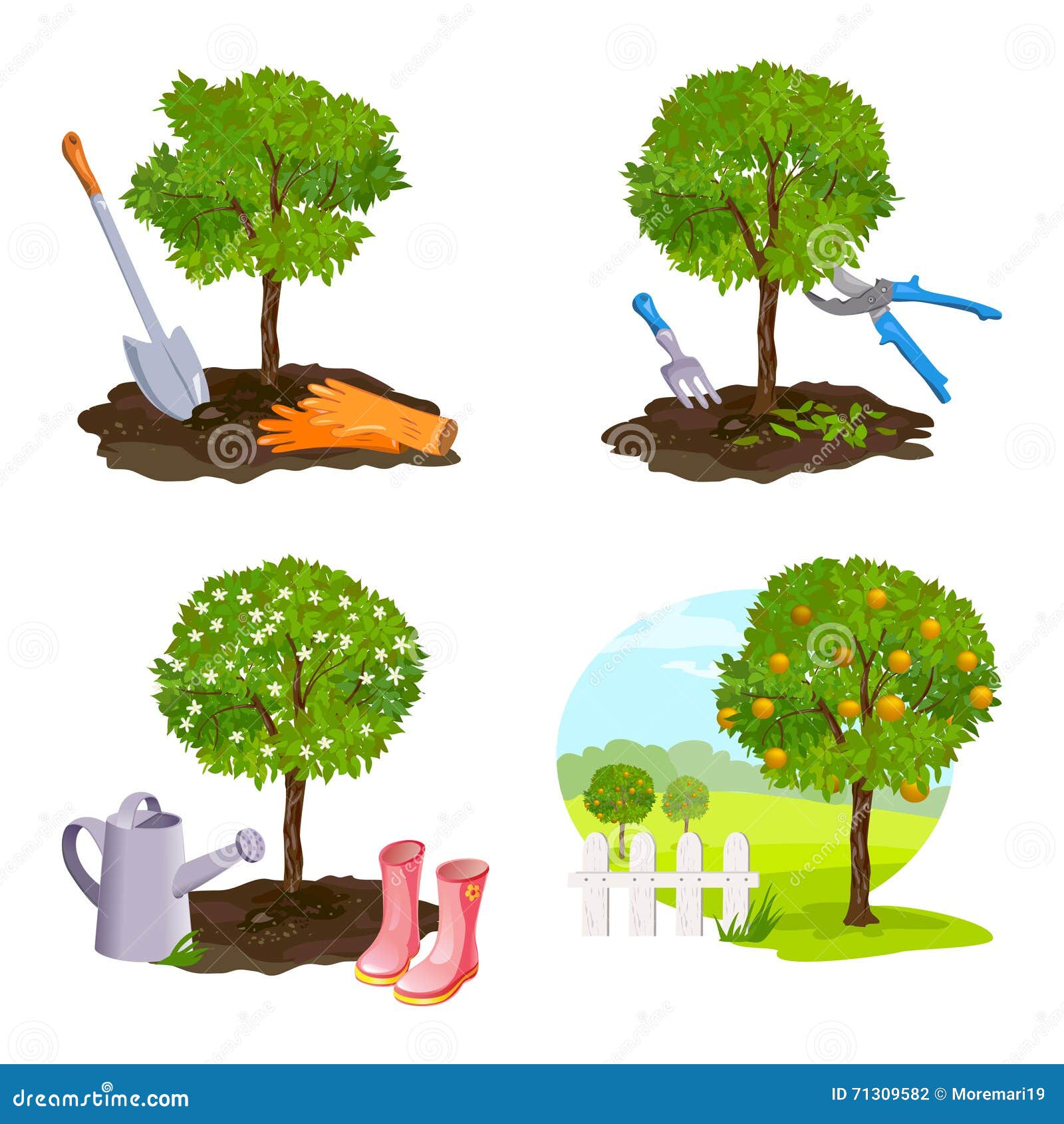 Set of Tree Planting, Work in the Garden Stock Vector - Illustration of ...