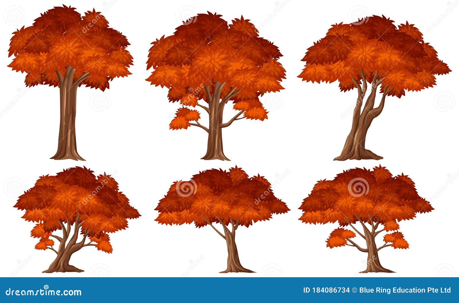 Set of Tree with Red Leaves on White Background Stock Vector ...