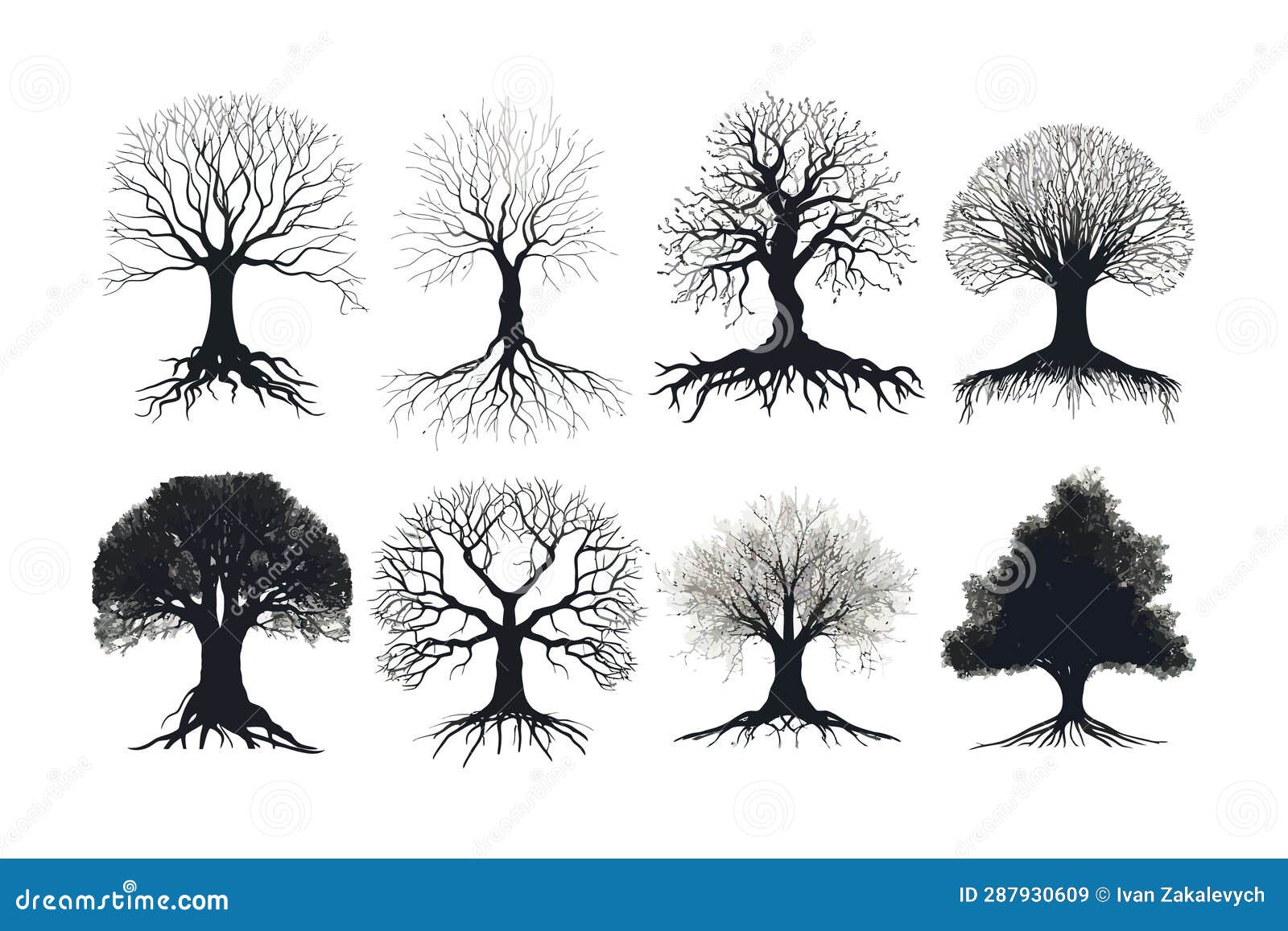 Set of Tree Roots Silhouette. Vector Illustration Design Stock ...