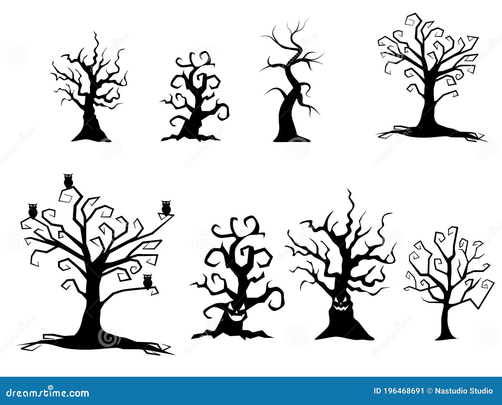 Set of Tree Silhouettes for Halloween. a Collection of Monster Trees ...