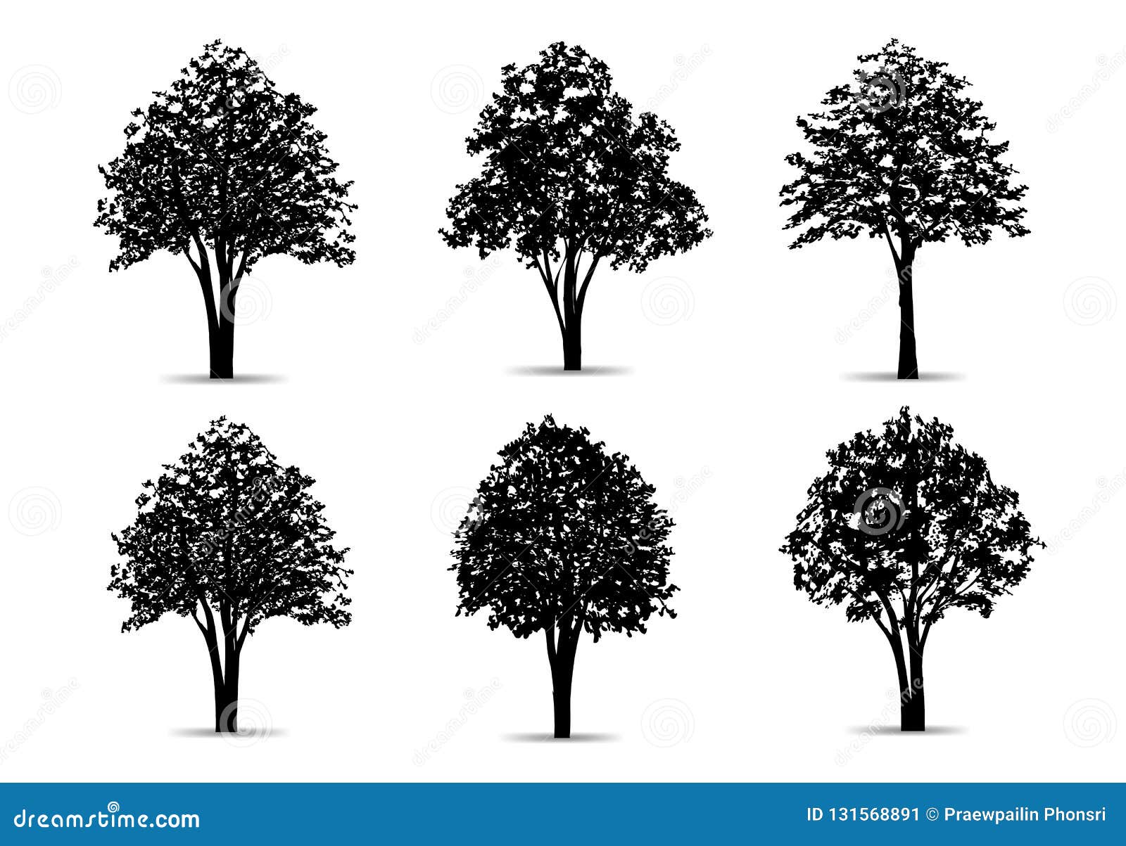 Set of Tree Silhouettes Isolated on White Background for Landscape ...