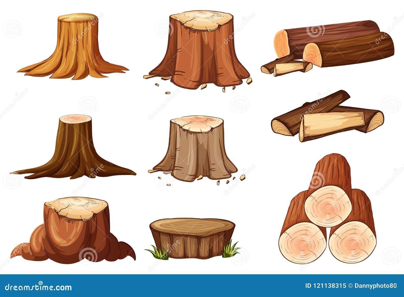 Tree Stump With Clogged Ax. Cartoon Tree Stump On White Background ...