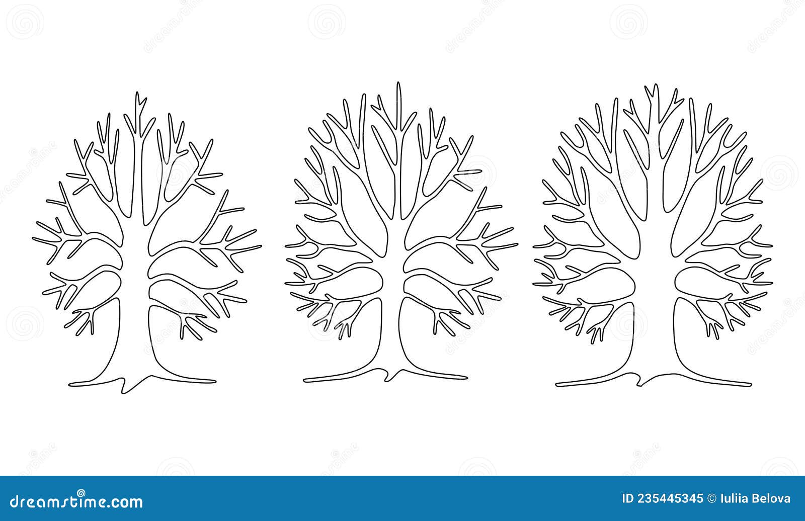 Set of 3 Trees with Branches without Leaves and Roots. Winter Pattern ...