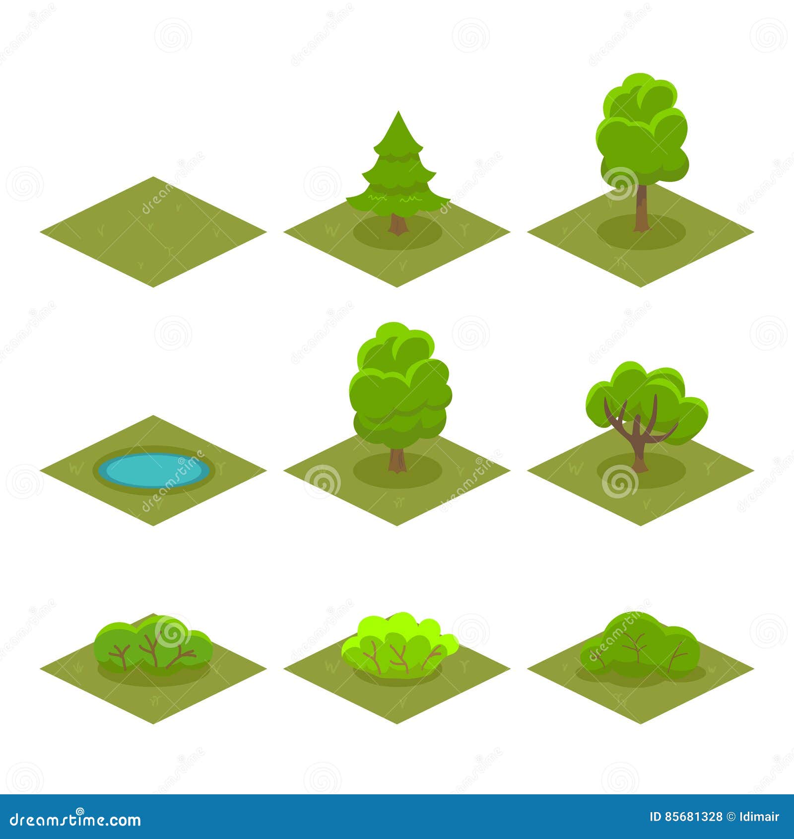 Set of Trees and Bushes Isometric Style for Game. Vector Stock Vector ...