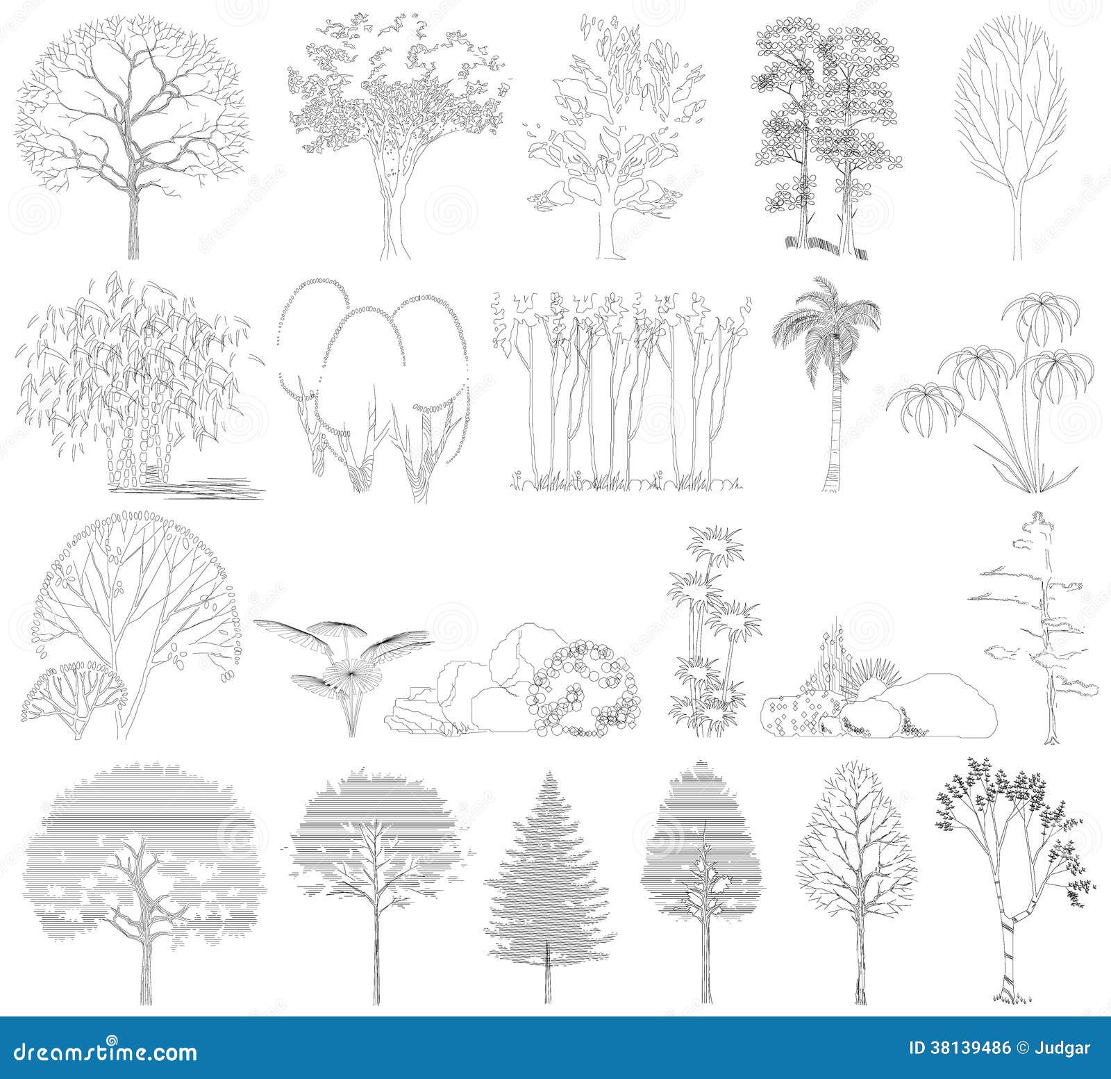 Set of Trees, Bushes, Plants. Side View Stock Vector - Illustration of ...