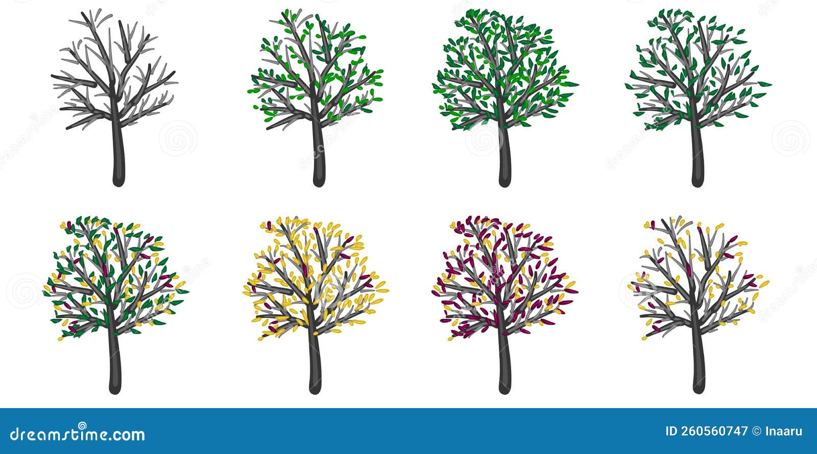 Set of Trees in Different Seasons Stock Vector - Illustration of design ...