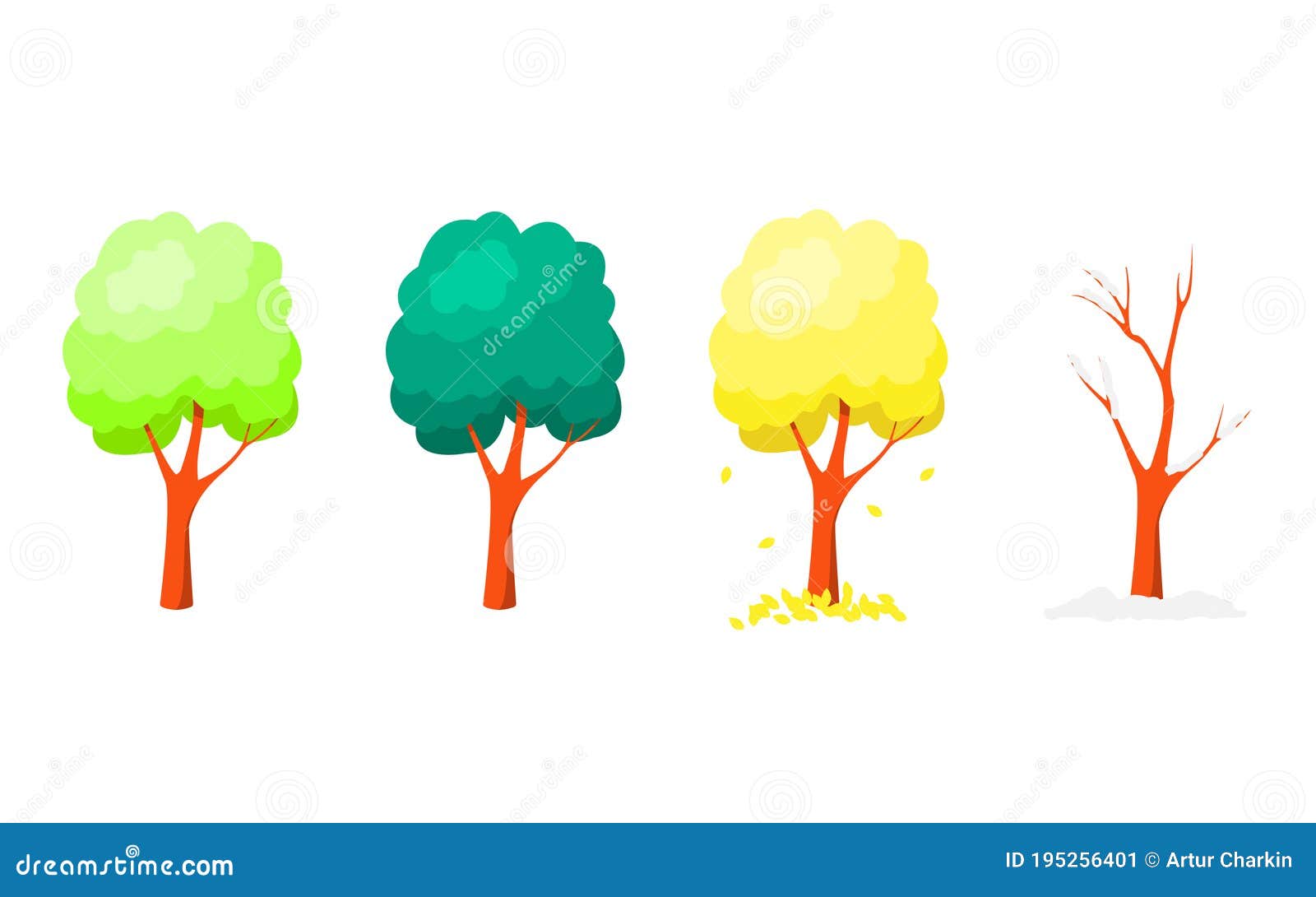 Set of Trees at Different Times of the Year on a White Background ...