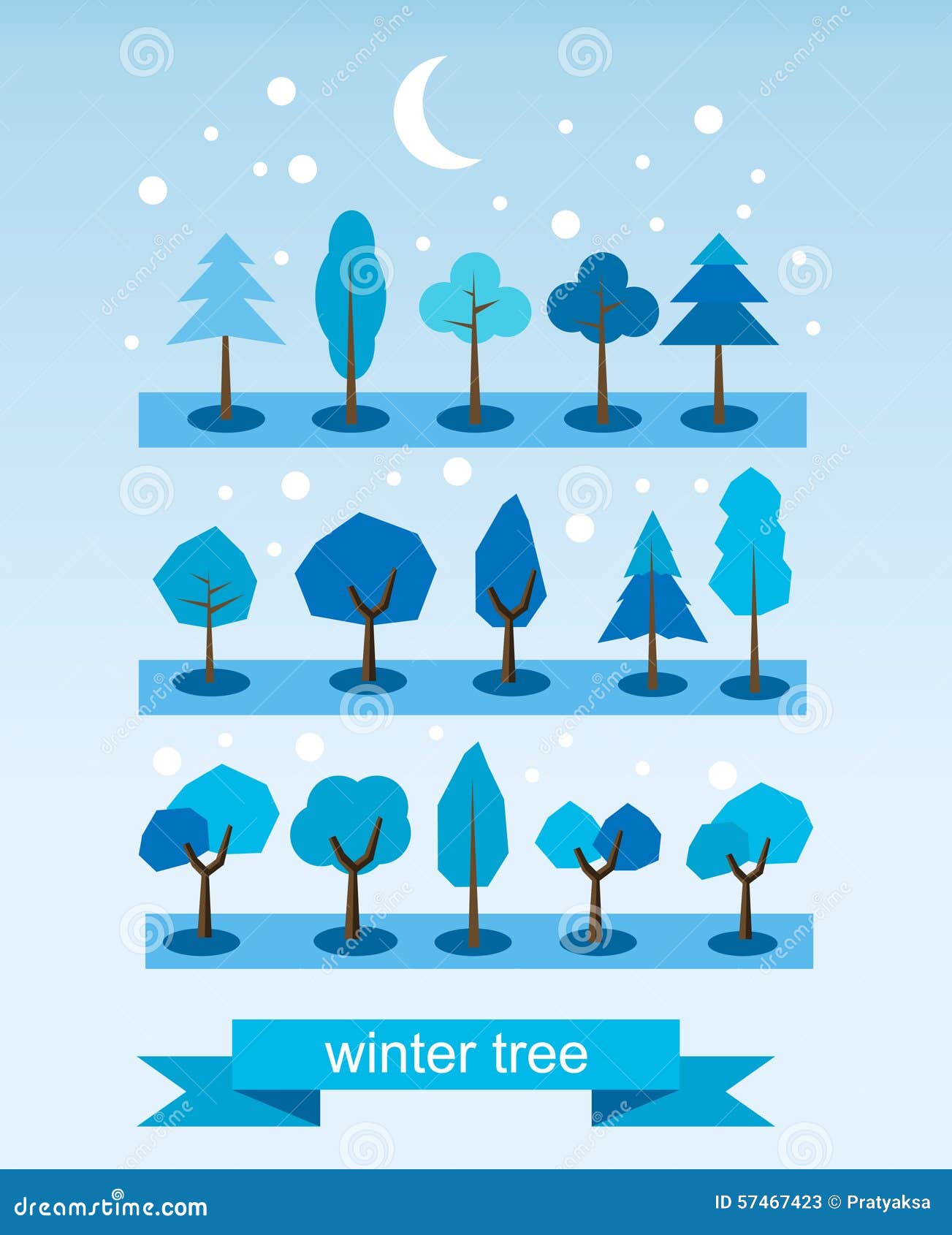 Set of Trees. Flat Design. Winter Tree Symbols. Tree Icons Stock Vector ...