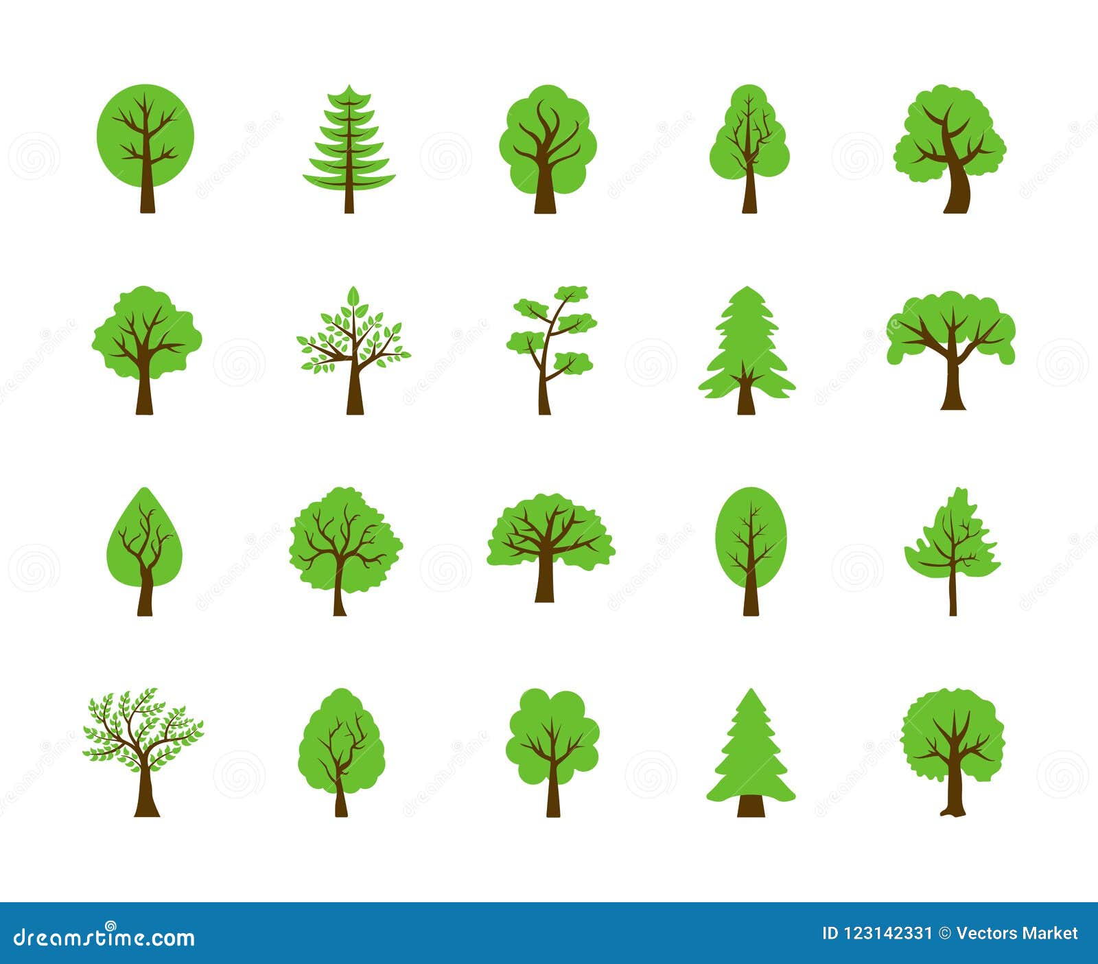 Set of Trees Flat Vector Icons Stock Illustration - Illustration of ...