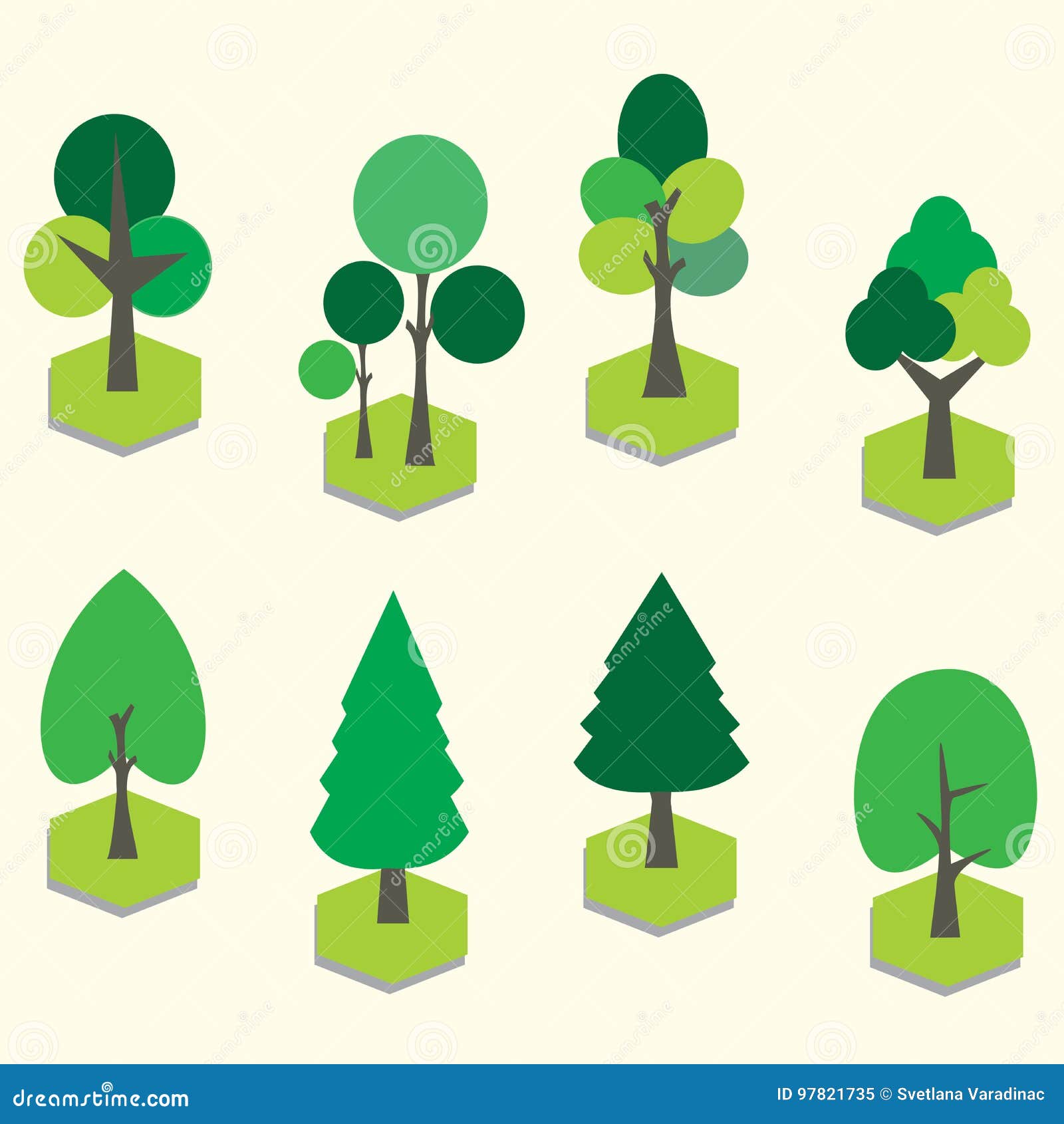 Set Trees Forest Nature Elements Stock Vector - Illustration of garden ...