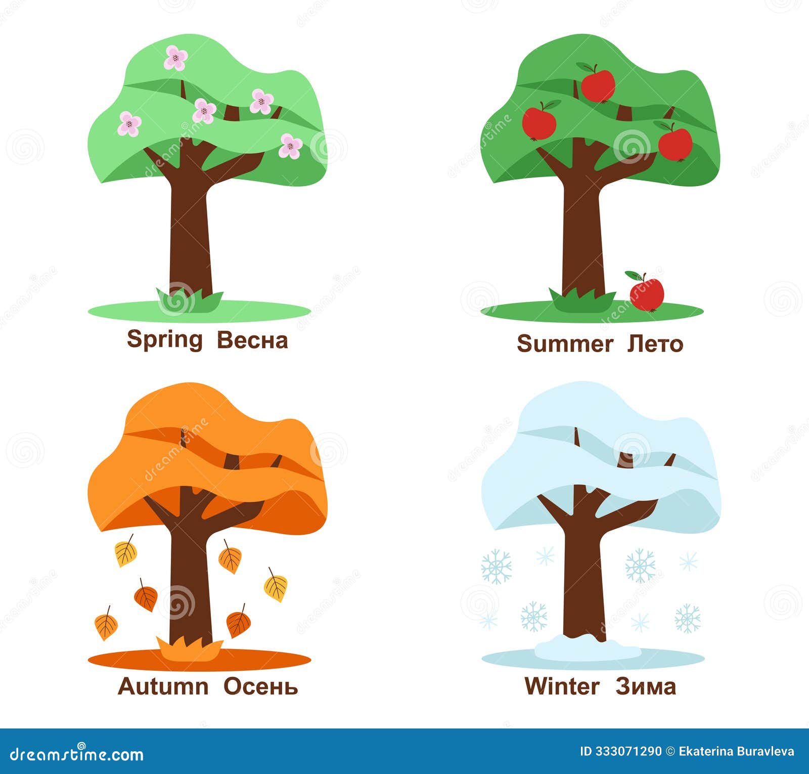Set of Trees with Four Seasons. Autumn, Winter, Spring, Summer Stock ...