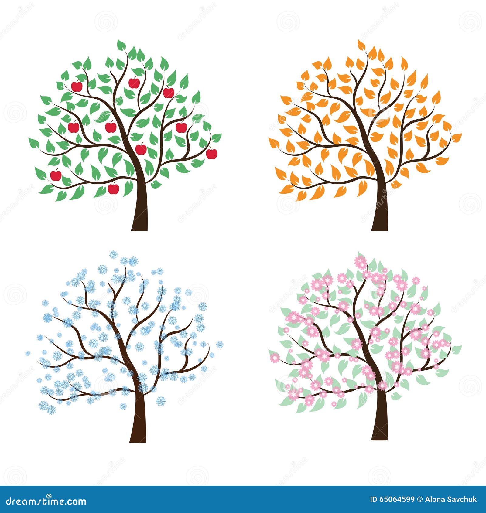 Set of trees Four seasons stock vector. Illustration of design - 65064599