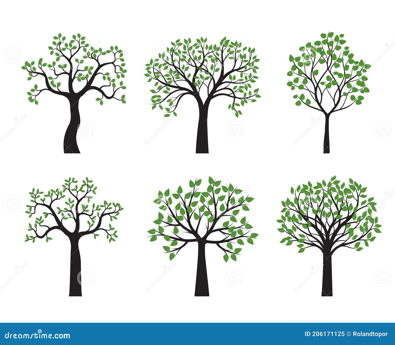 Set Trees and Green Leaves. Vector Illustration Stock Vector ...