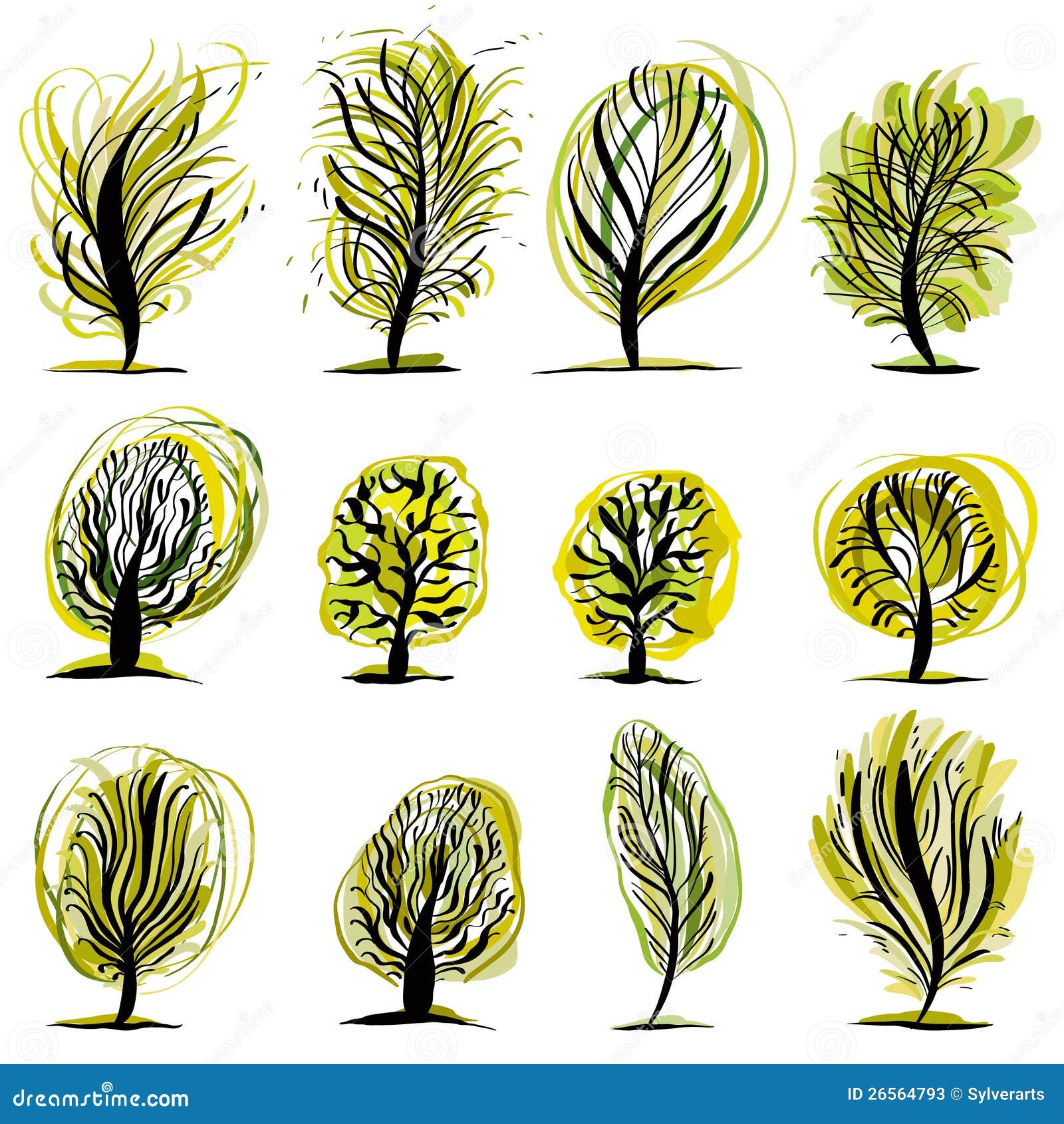 Set of Trees Illustrations. Stock Vector - Illustration of life, green ...
