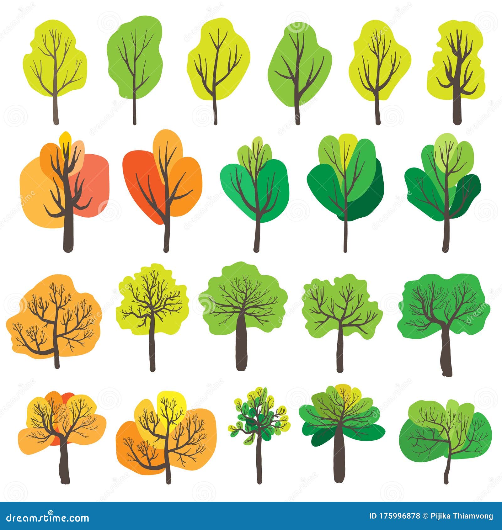 Set of Trees Isolated on White Background. Stock Vector - Illustration ...