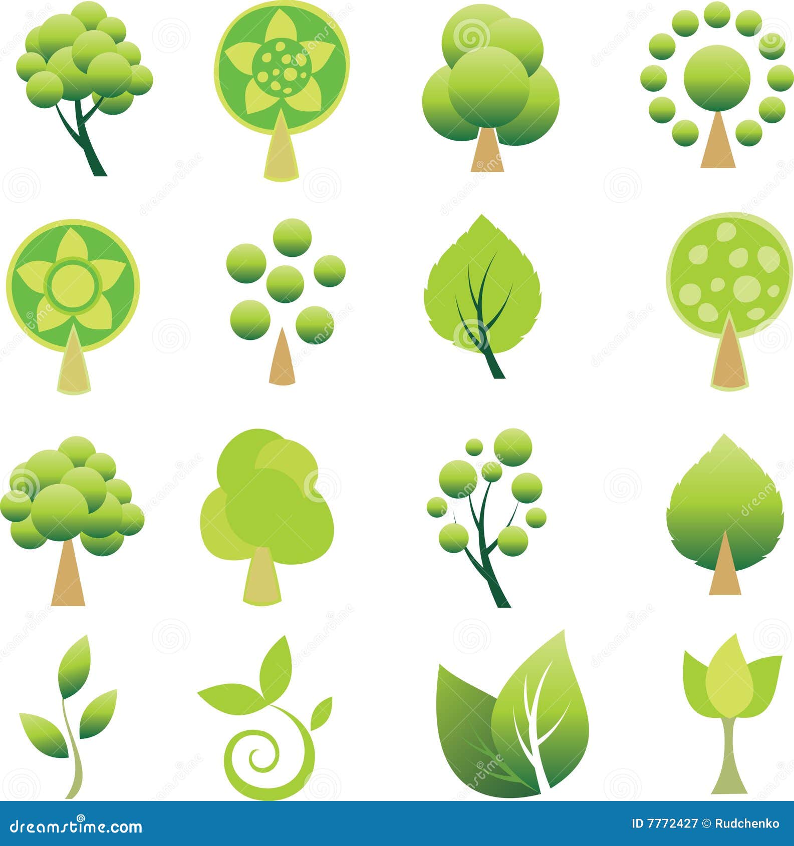 Set of trees and leaf. stock vector. Illustration of symbol - 7772427