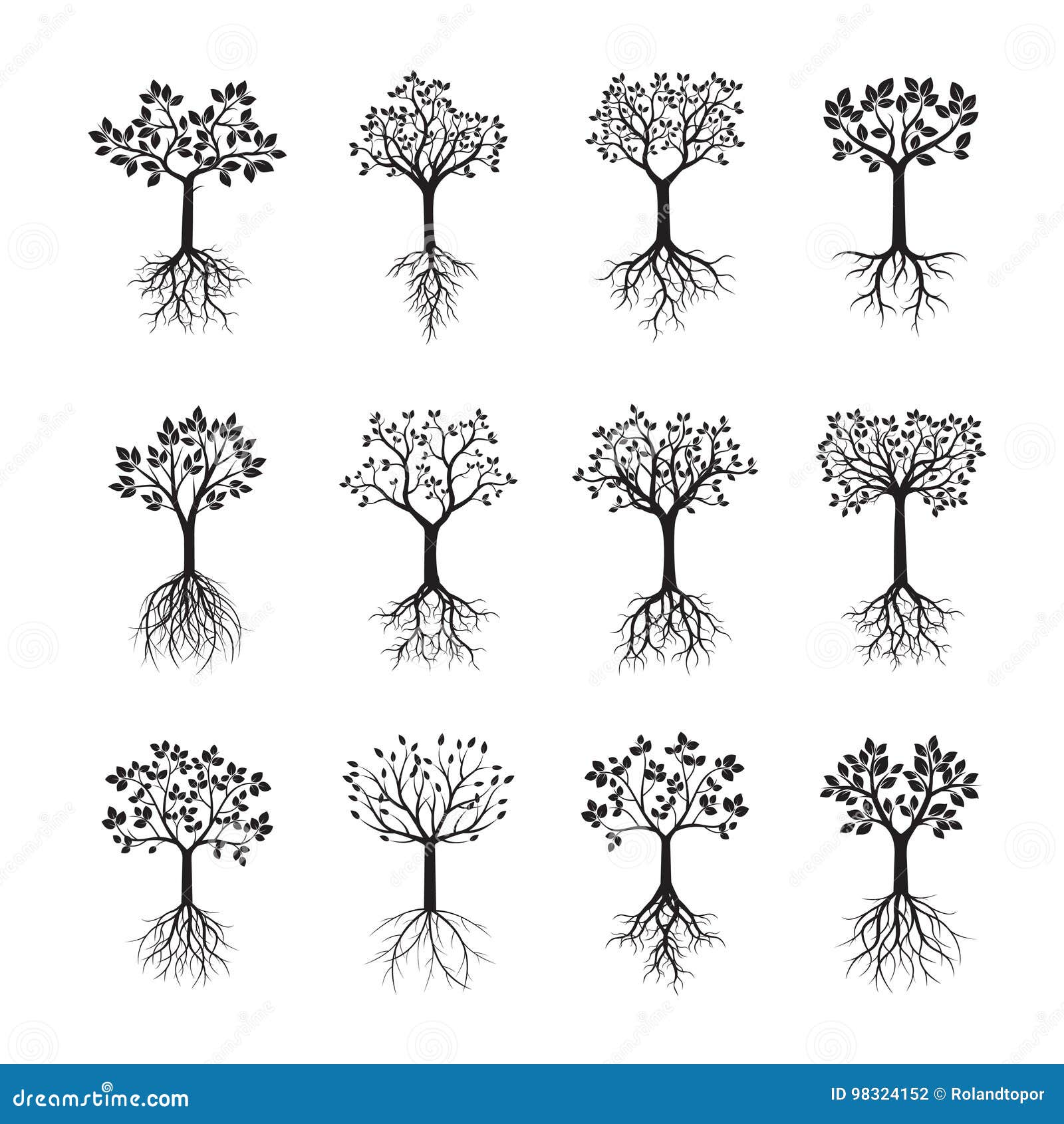 Set of Trees with Roots. Vector Illustration. Stock Illustration ...