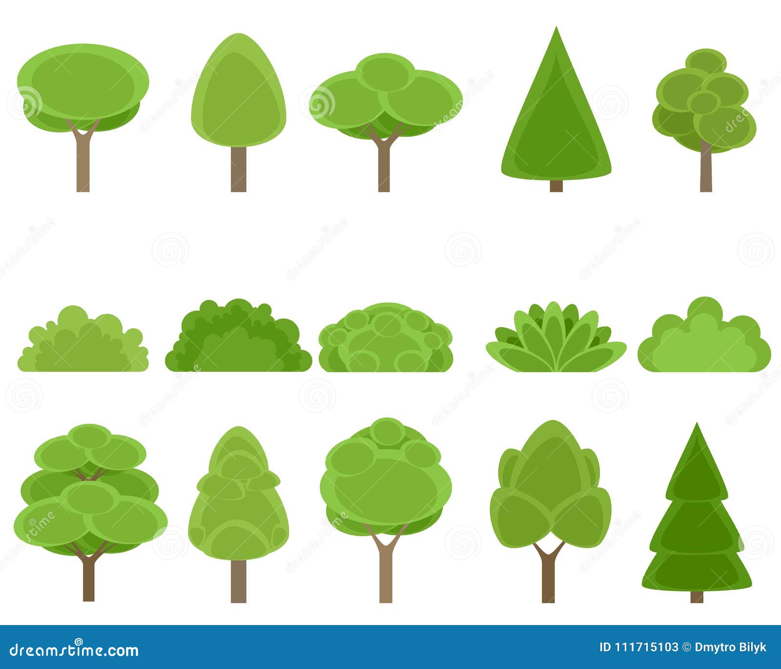 Set of trees and shrubs stock vector. Illustration of design - 111715103
