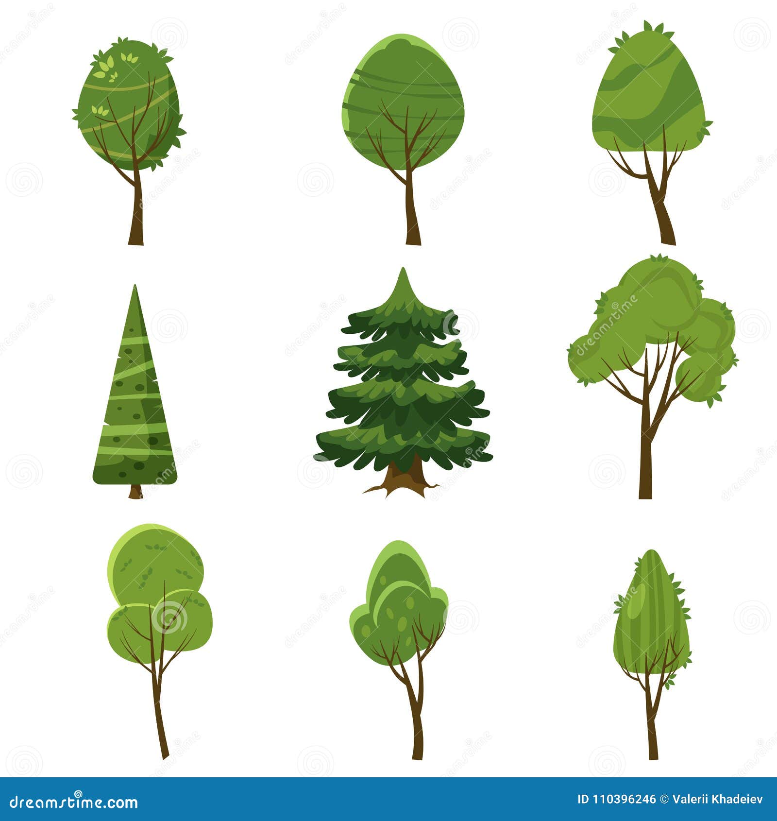 Set of Trees, Stylization, Cartoon Style, Isolated, Vector ...