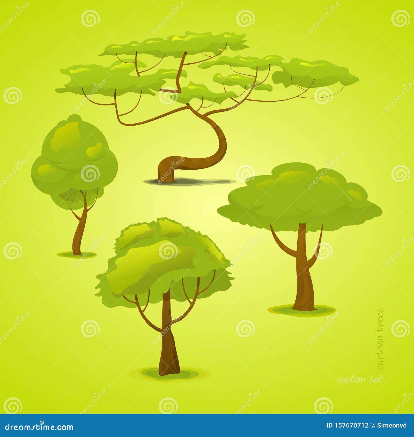 Set of Trees. Vector Tree. Funny Cartoon Forest Tree Stock Vector ...
